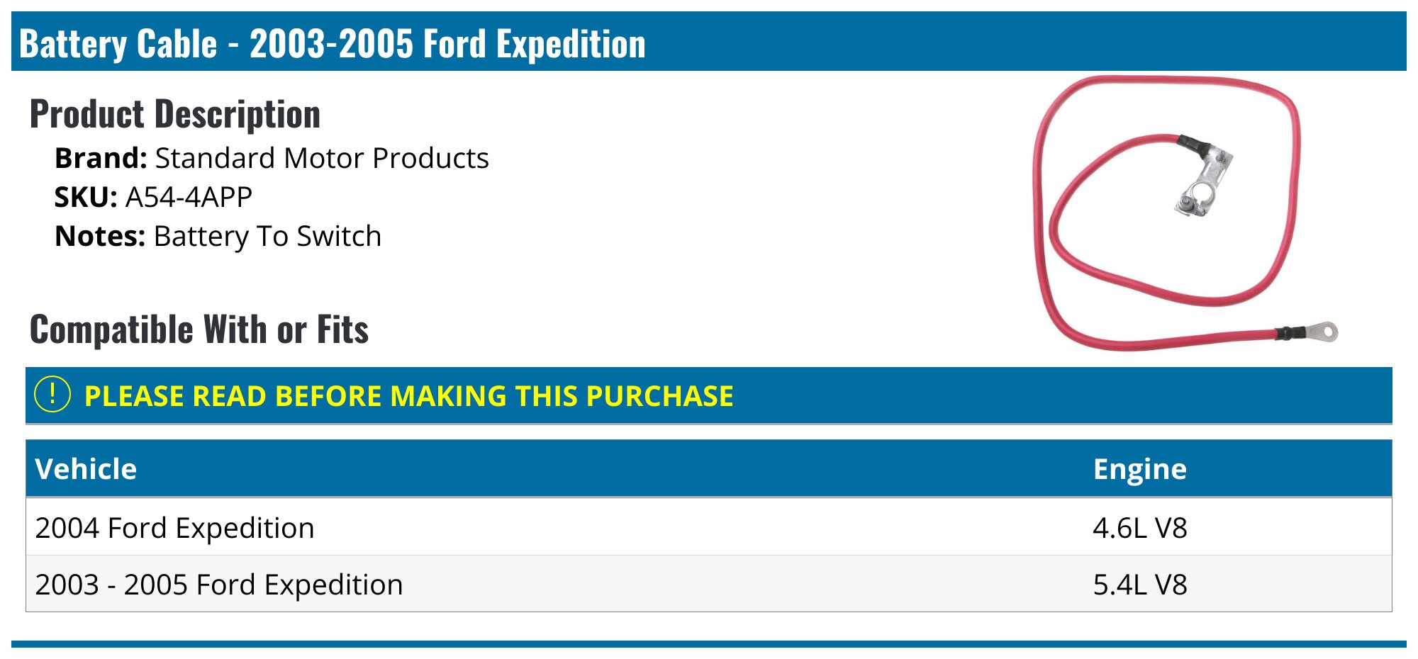 2003-2005 Ford Expedition Battery Cable - Standard Motor Products ...
