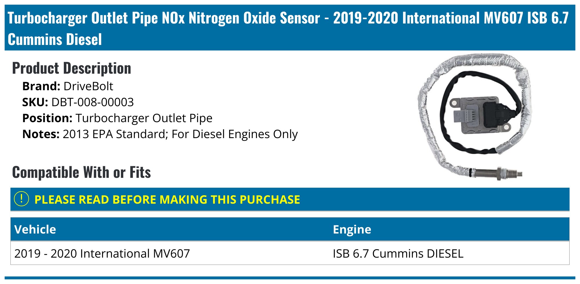 2019-2020 International MV607 NOx (Nitrogen Oxide) Sensor - DriveBolt ...