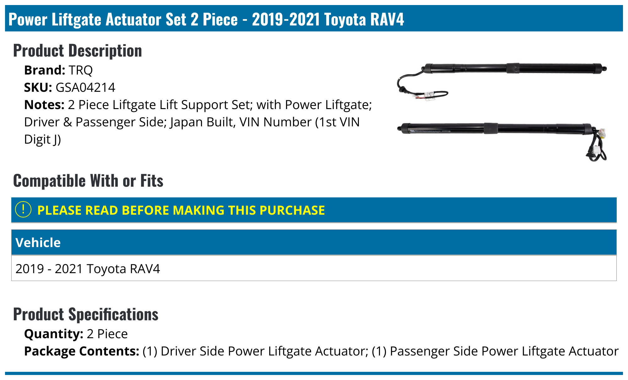 2019-2021 Toyota RAV4 Hatch Strut - TRQ GSA04214 - PartsGeek.com
