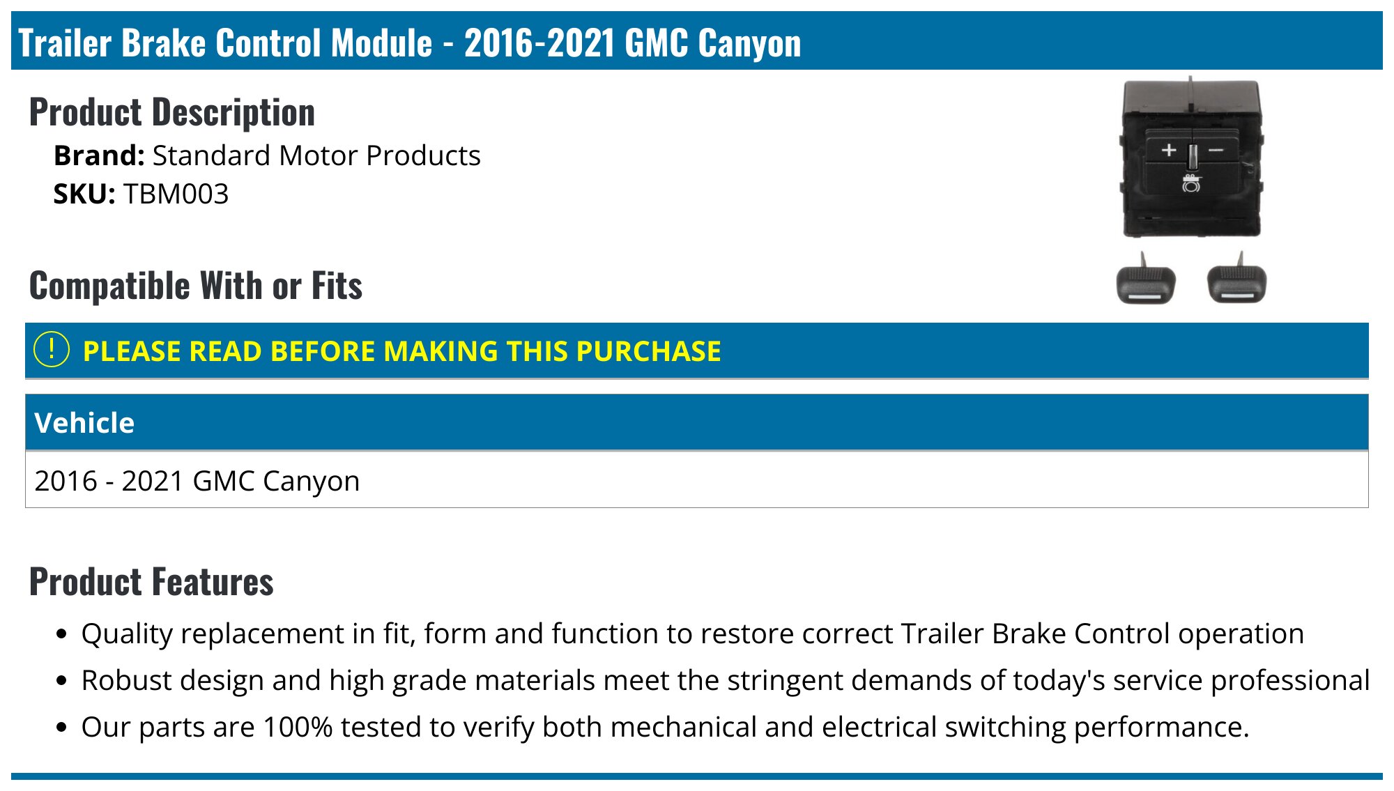 2016-2021 GMC Canyon Trailer Brake Control - Standard Motor Products ...