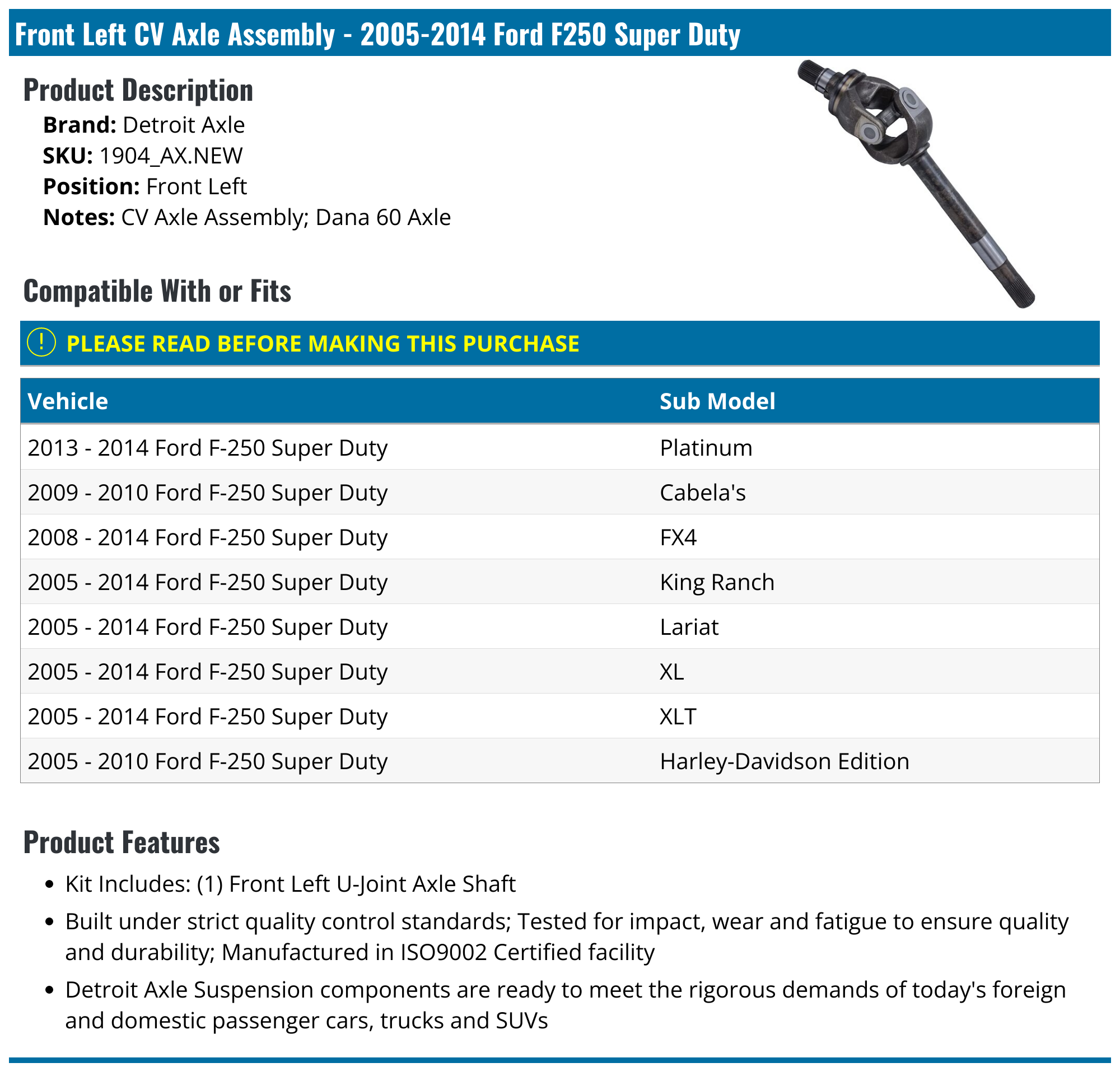 2005-2014 Ford F250 Super Duty Axle Assembly - Detroit Axle 1904_AX.NEW ...