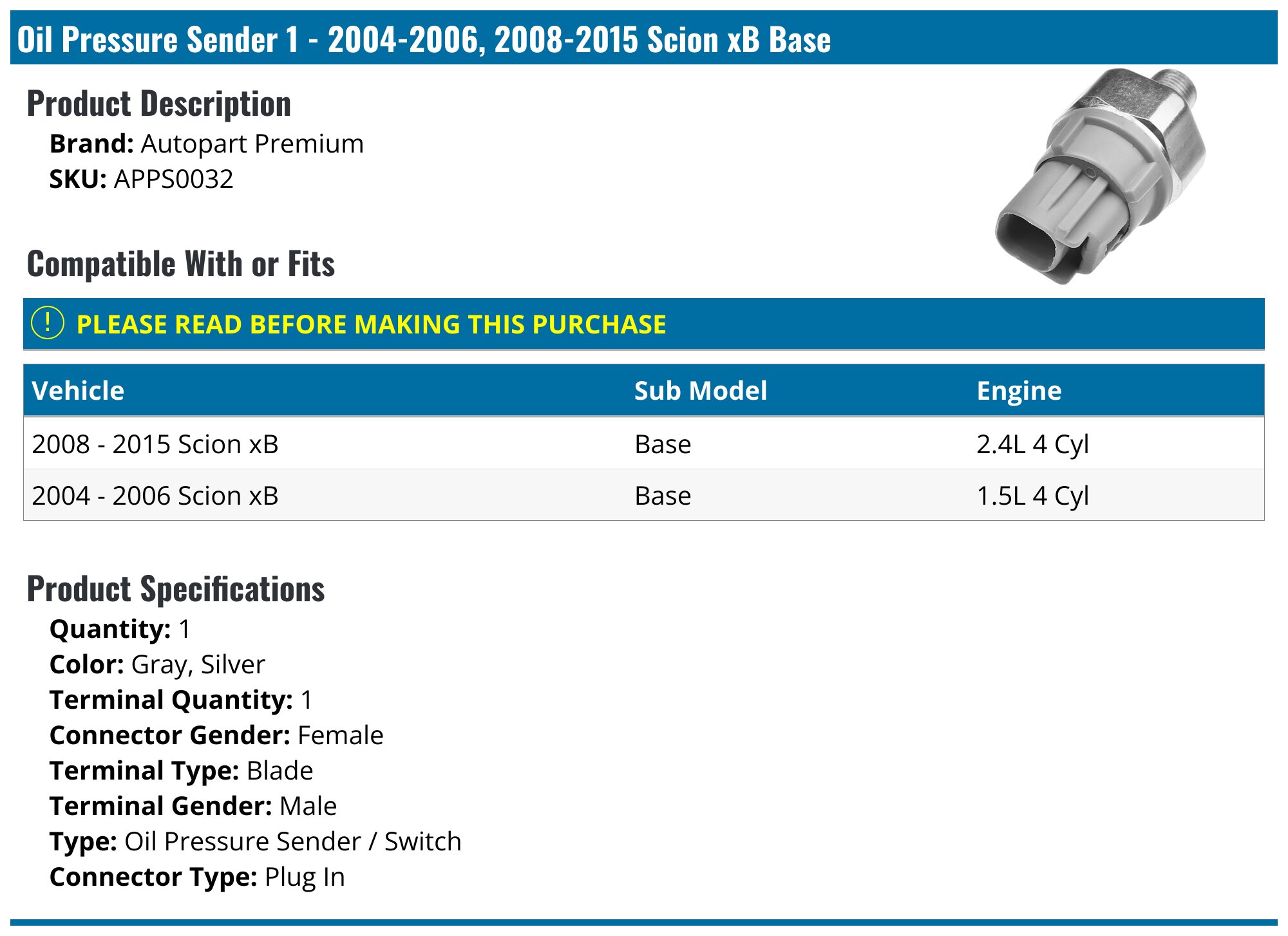 Engine Pressure Sensor Engine Oil Pressure Sensor Replacement For 2004 ...