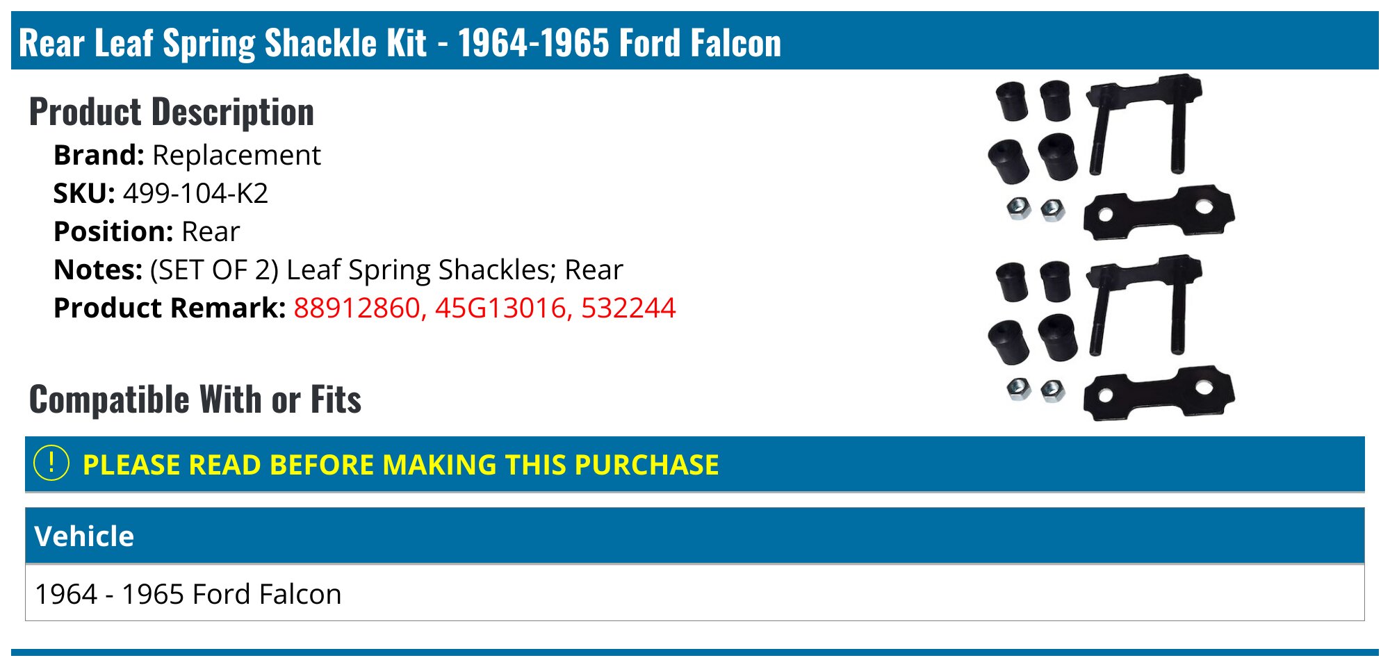 1964-1965 Ford Falcon Leaf Spring Shackle - Replacement 499-104-K2 ...