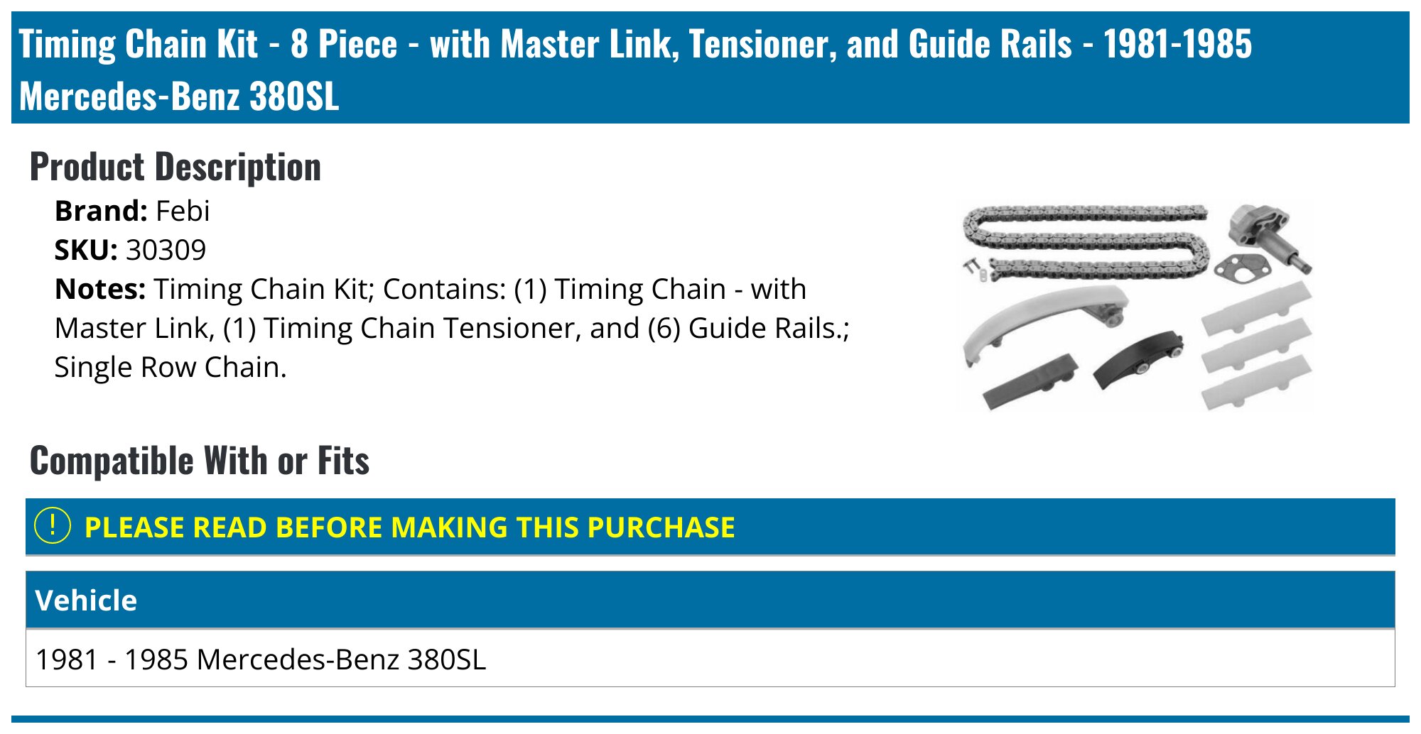 1981-1985 Mercedes 380SL Timing Chain - Febi 30309 - PartsGeek.com