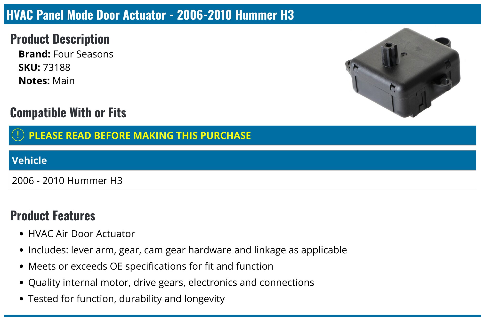 2006-2010 Hummer H3 Air Flap Actuator - Four Seasons 73188 - Main ...