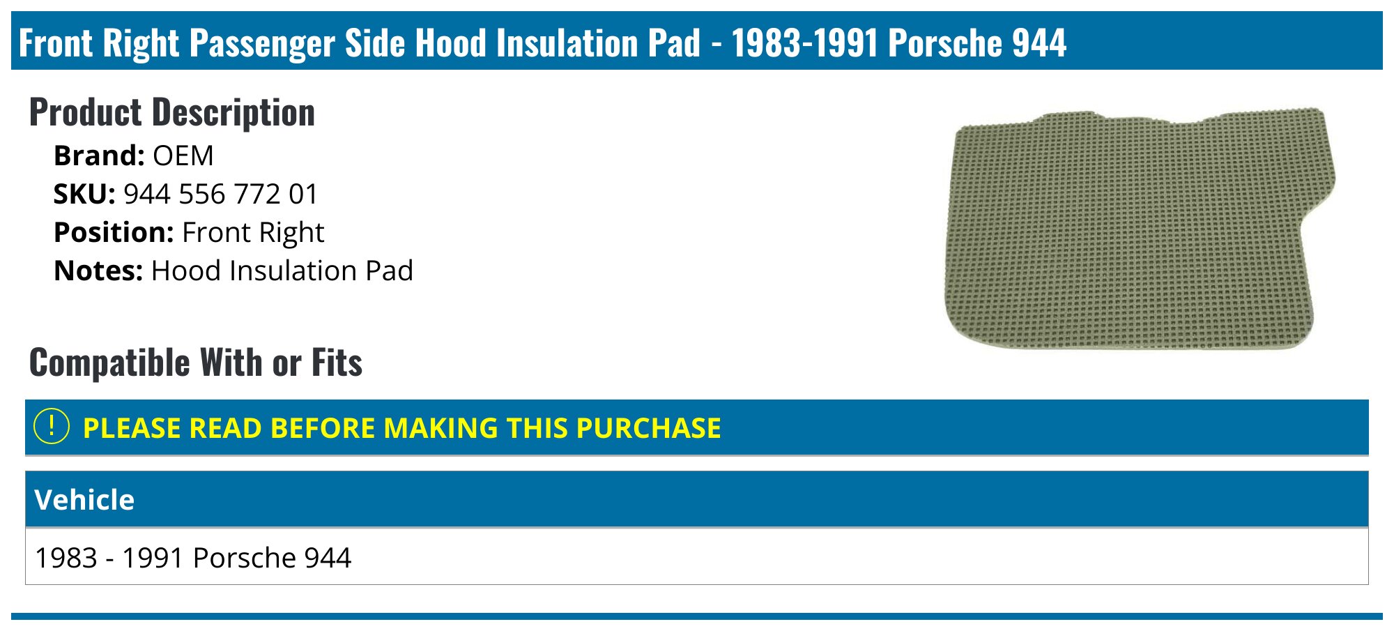 Hood Insulation Pad Replacement - Discount Car Hood Insulation