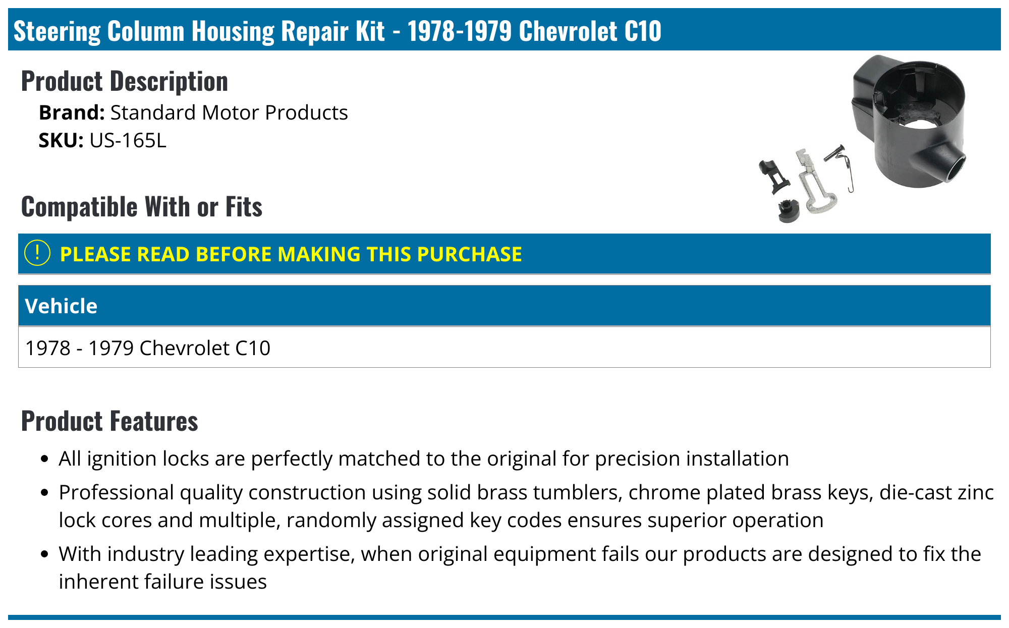 1978-1979 Chevrolet C10 Steering Column Housing Repair Kit - Standard ...