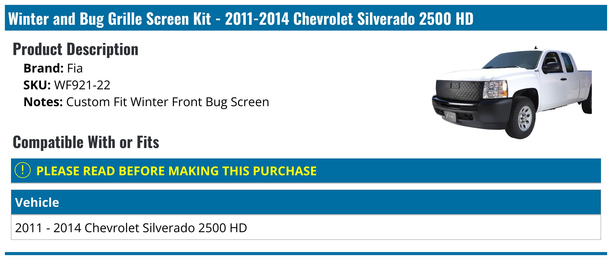 2011-2014 Chevrolet Silverado 2500 HD Winter and Bug Grille Screen Kit ...