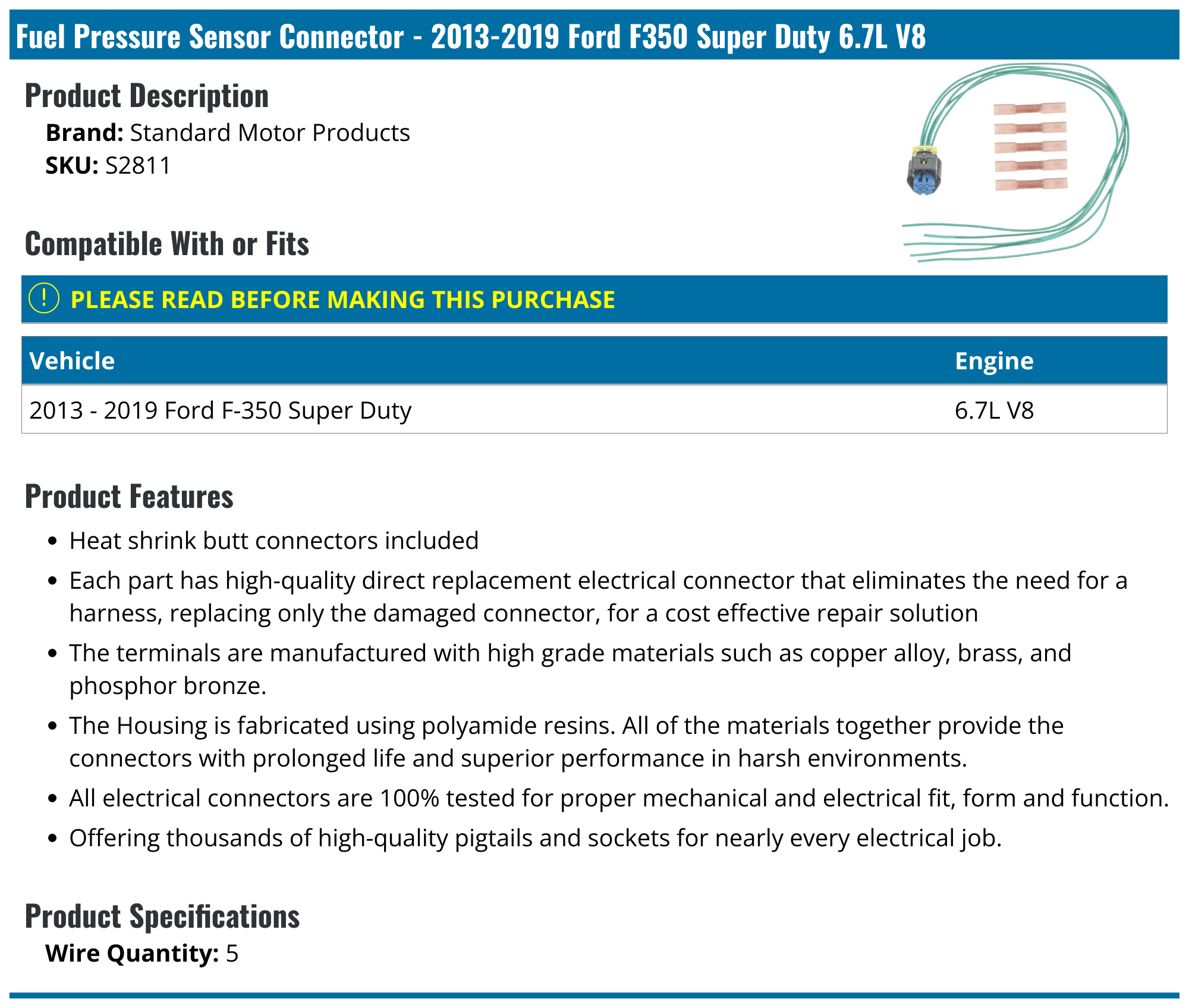 2013-2019 Ford F350 Super Duty Fuel Pressure Sensor Connector ...