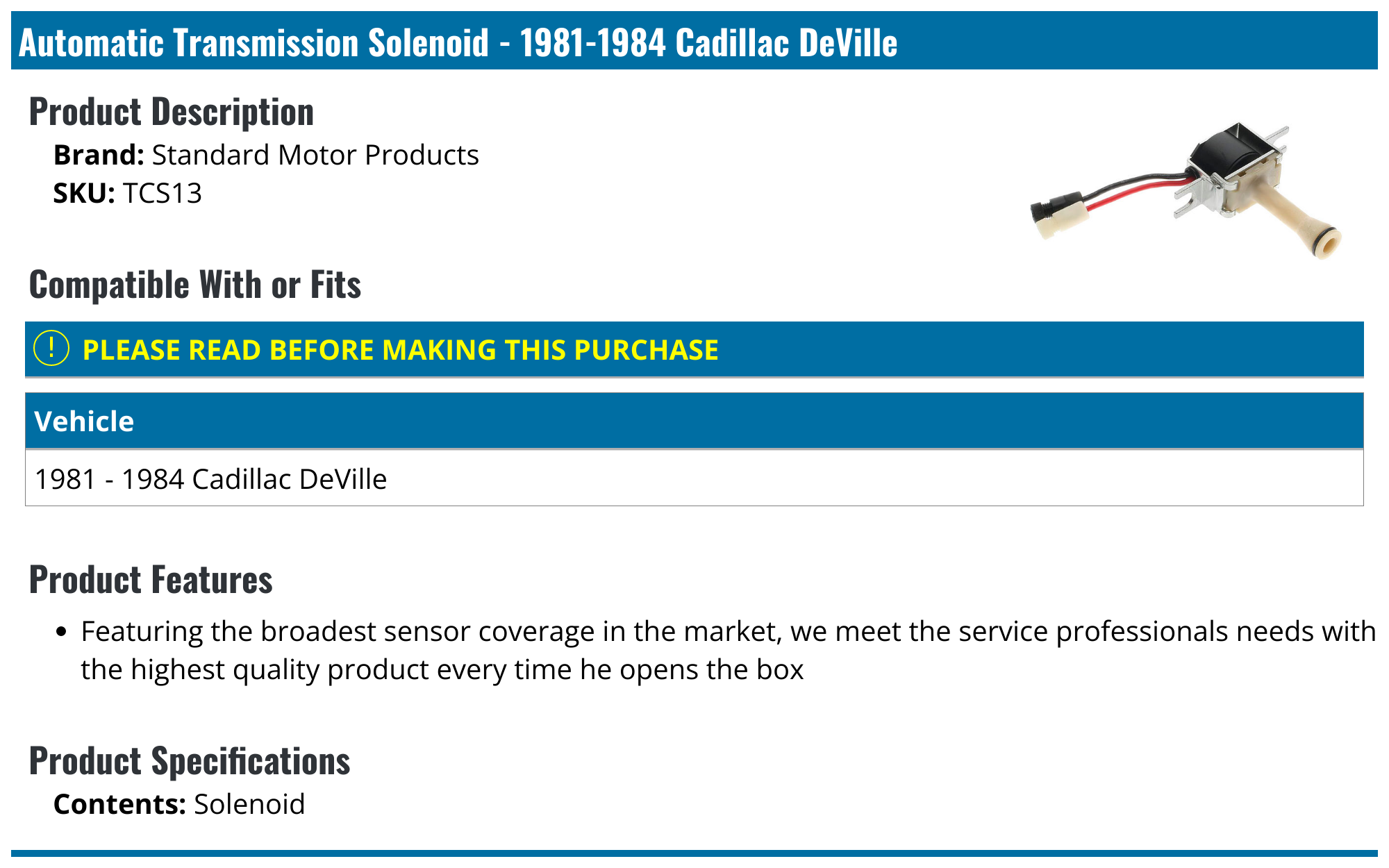 1981-1984 Cadillac DeVille Automatic Transmission Solenoid - Standard ...