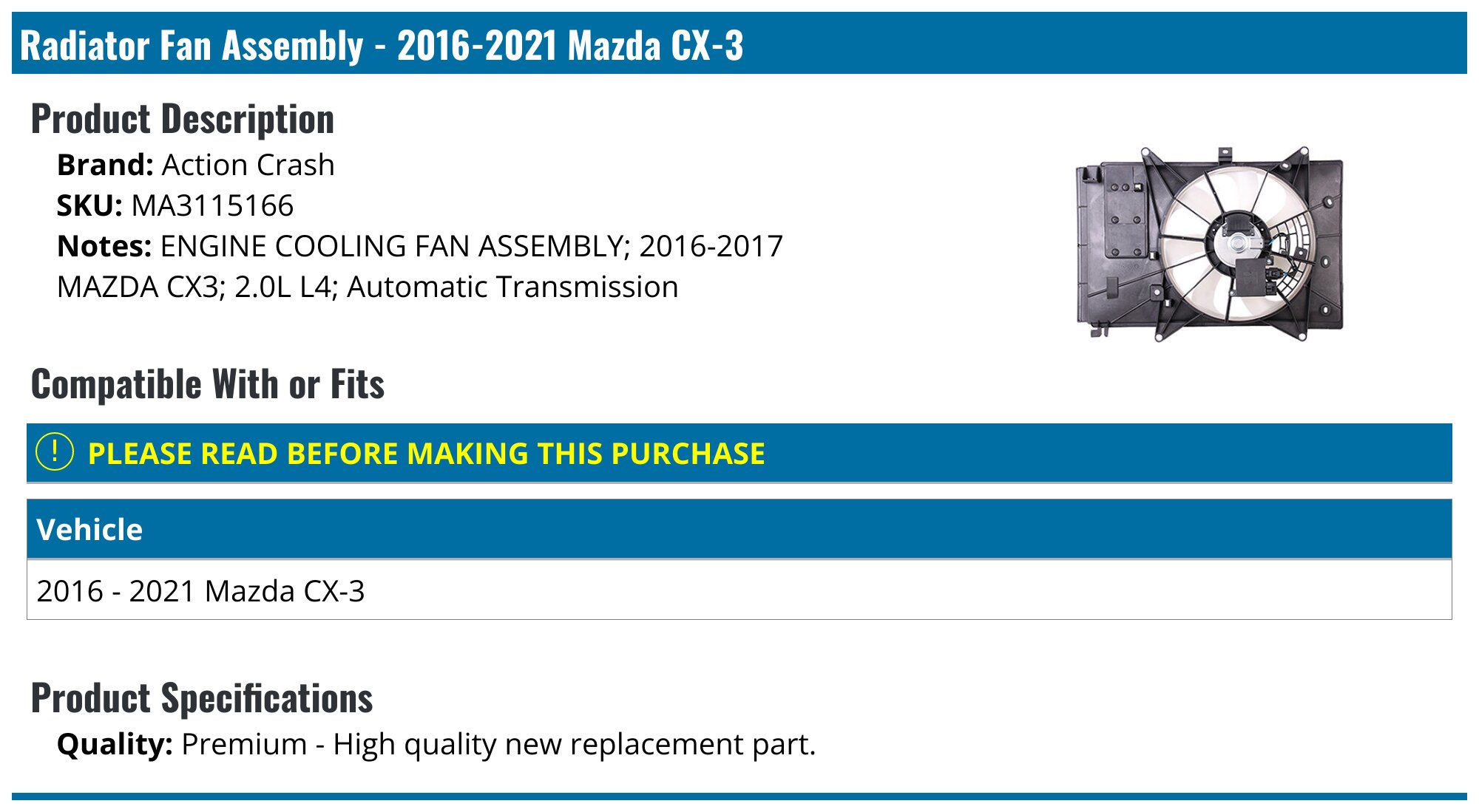 2.0L Engine Cooling Fan Replacement A-Premium Engine Radiator Cooling ...
