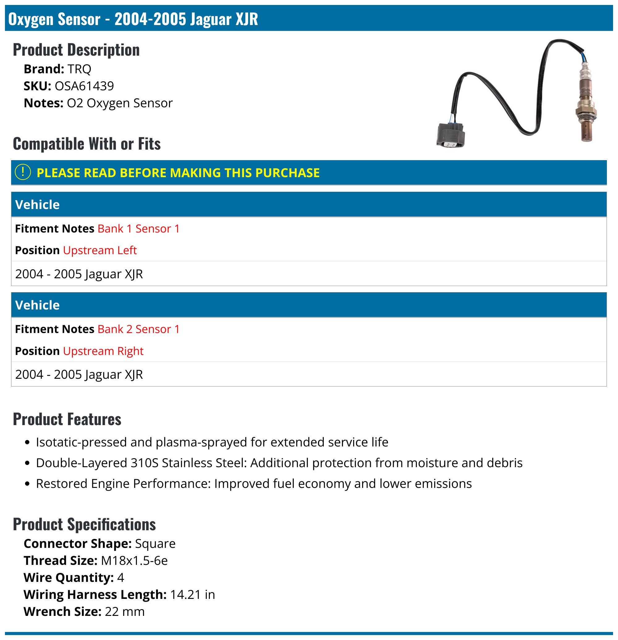 Jaguar XJR Oxygen Sensor - O2 Sensor - Autopart Premium Denso Walker ...
