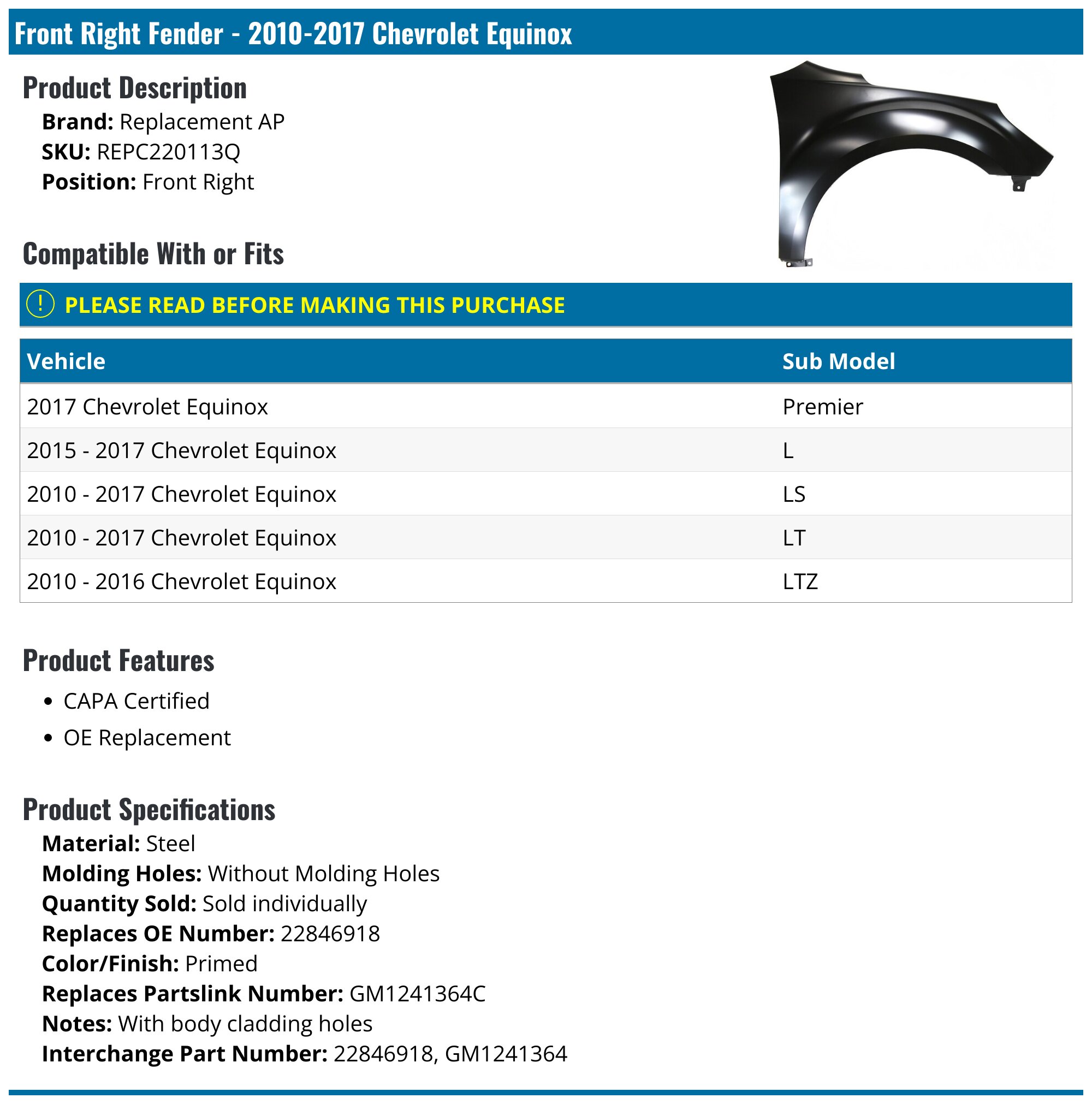Car Fender - Front & Rear Fender - Discount Prices | Parts Geek