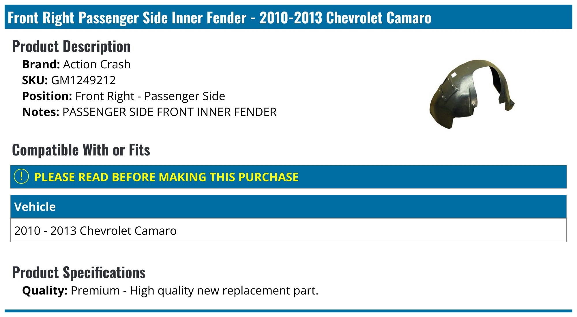 Inner Fender Well Liner - Wheel Well Liner Replacement | Parts Geek