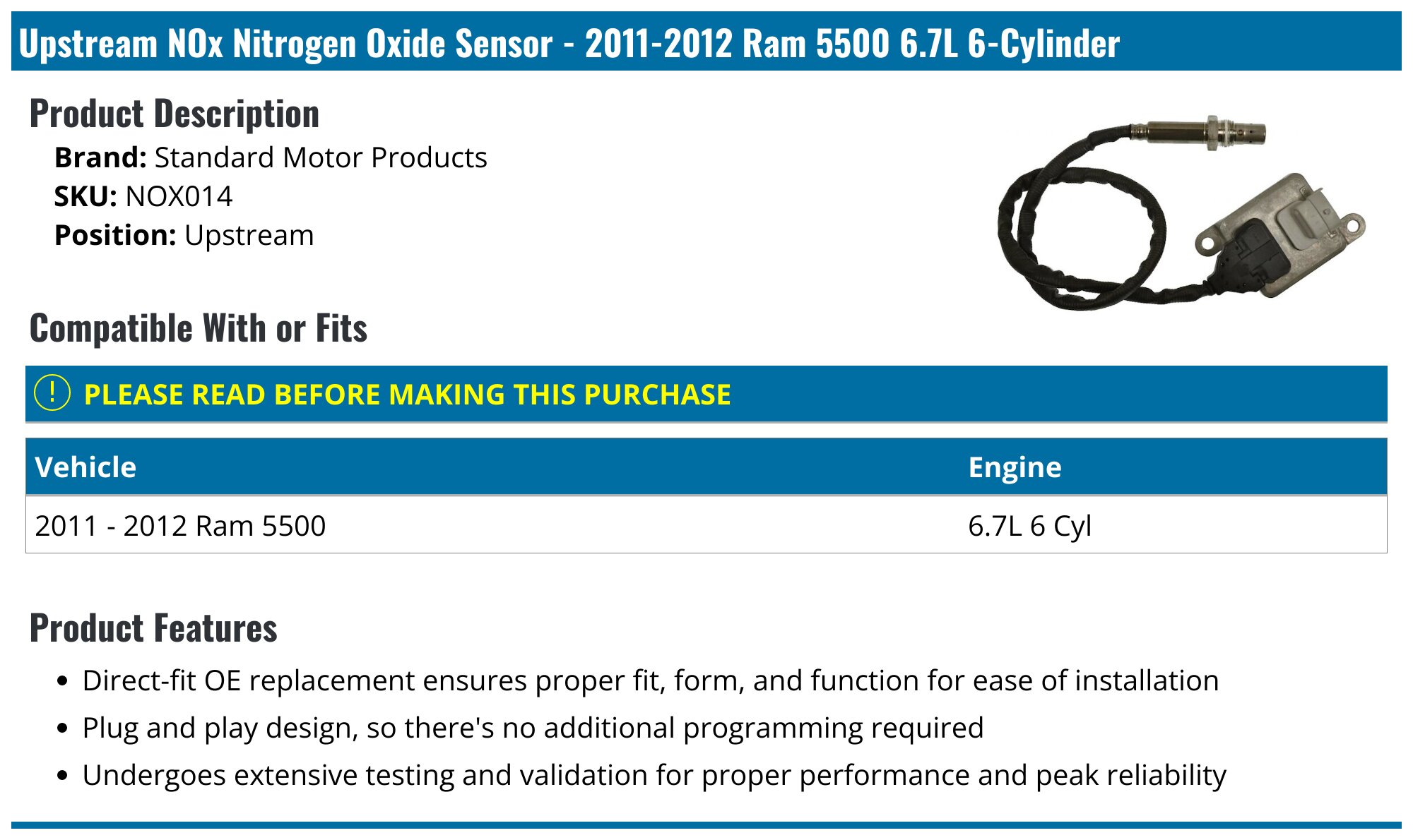 2011-2012 Ram 5500 NOx (Nitrogen Oxide) Sensor - Standard Motor ...