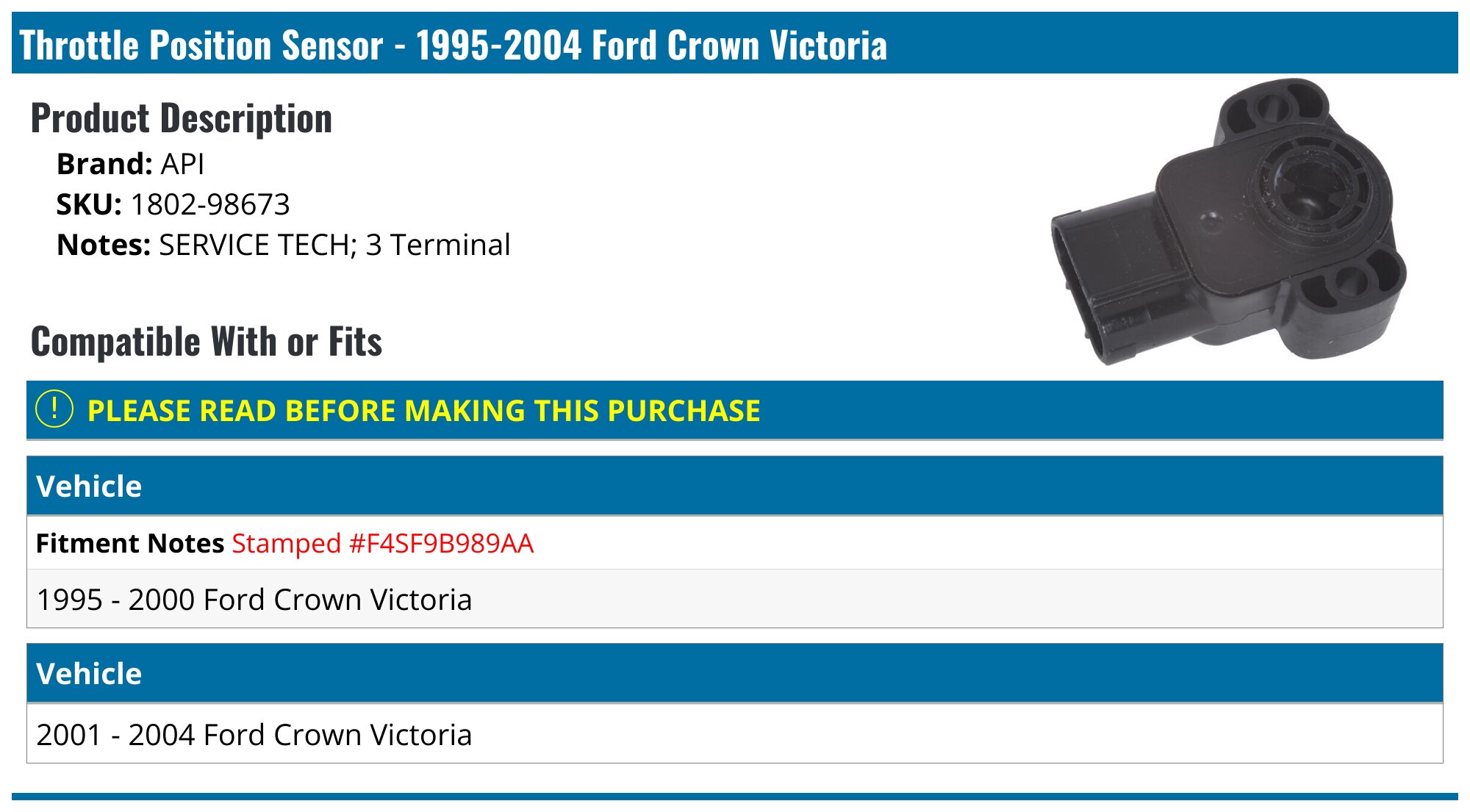 1995-2004 Ford Crown Victoria Throttle Position Sensor - API 5009 ...