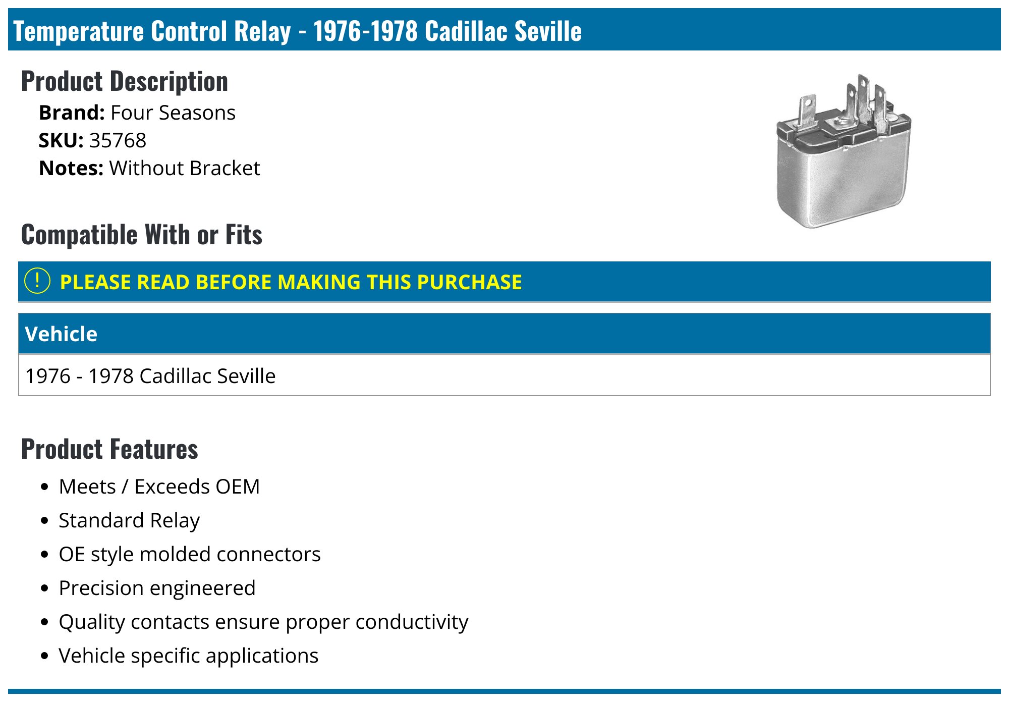 1976-1978 Cadillac Seville Temperature Control Relay - Four Seasons ...