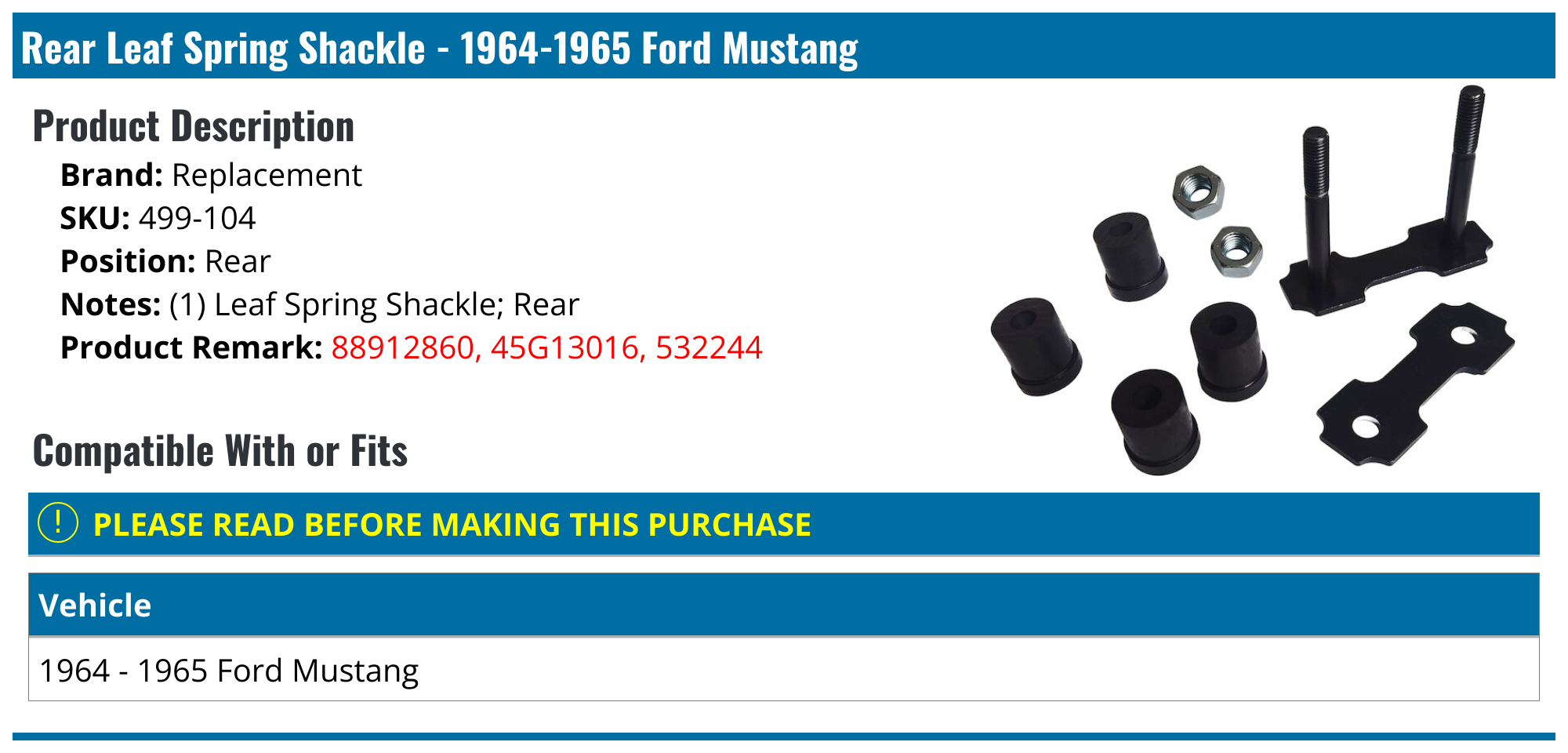 1964-1965 Ford Mustang Leaf Spring Shackle - Replacement 499-104 - Rear ...