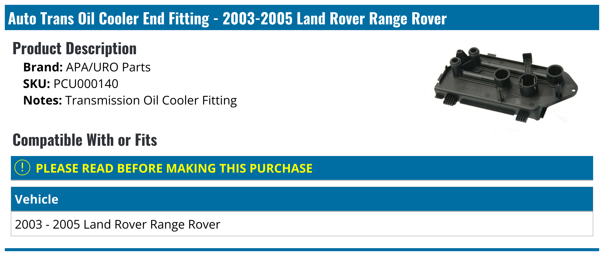 2003-2005 Land Rover Range Rover Auto Trans Oil Cooler End Fitting ...