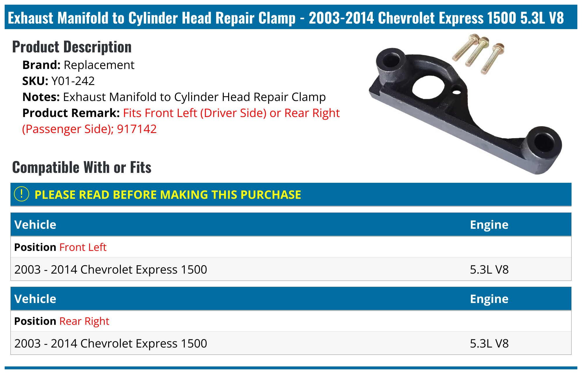 2003-2014 Chevrolet Express 1500 Exhaust Manifold to Cylinder Head ...