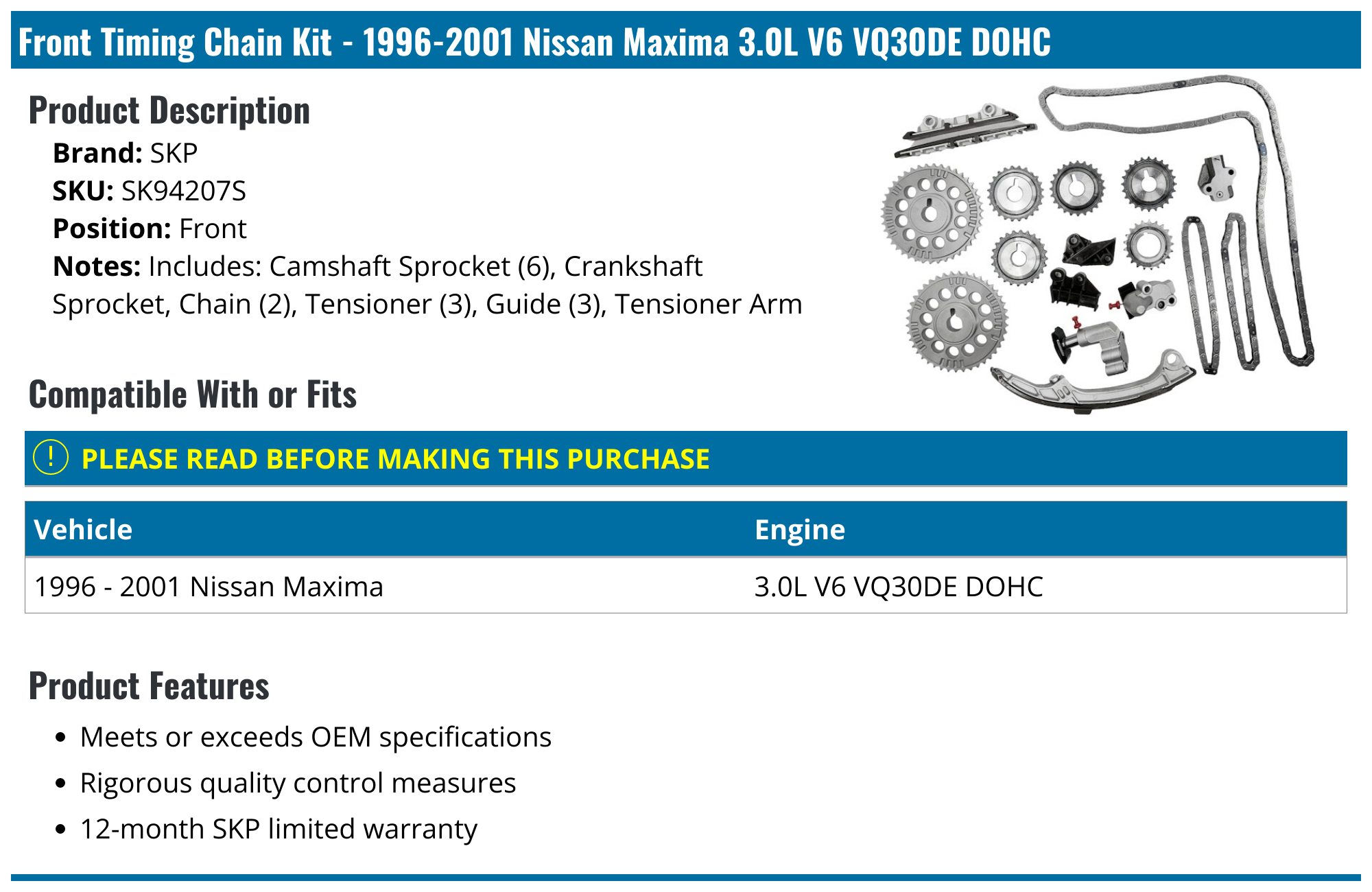 1996-2001 Nissan Maxima Timing Chain - SKP SK94207S - Front - PartsGeek.com
