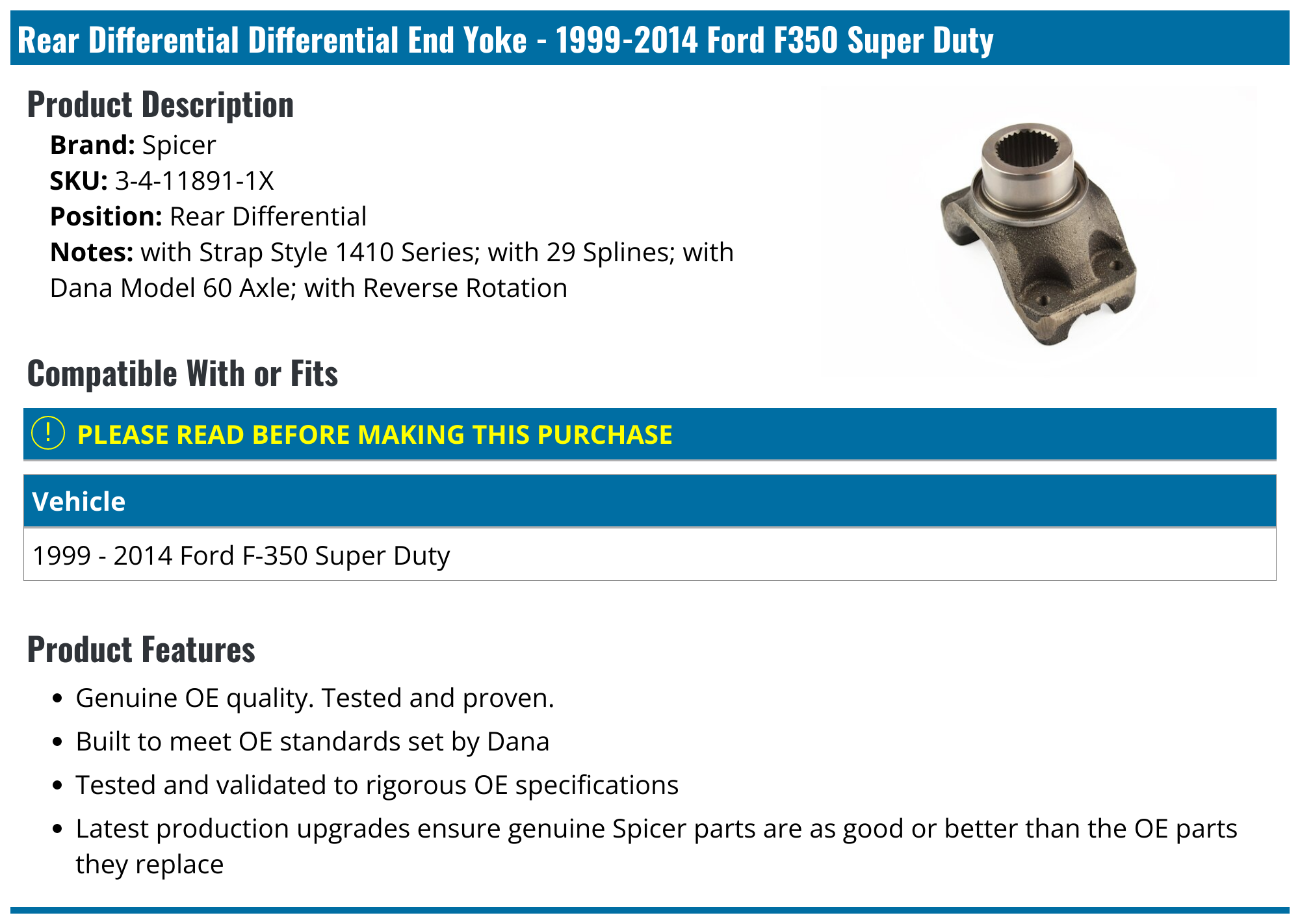 1999-2014 Ford F350 Super Duty Differential End Yoke - Spicer 3-4-11891 ...