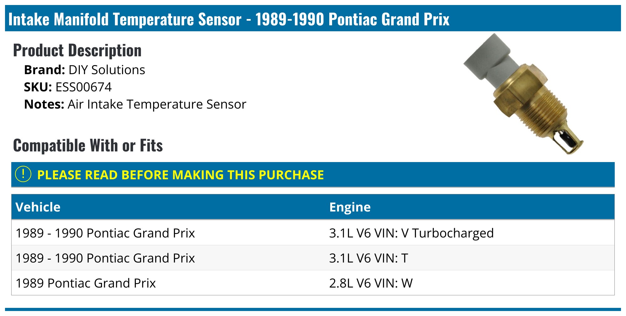 1989-1990 Pontiac Grand Prix Intake Manifold Temperature Sensor - DIY ...
