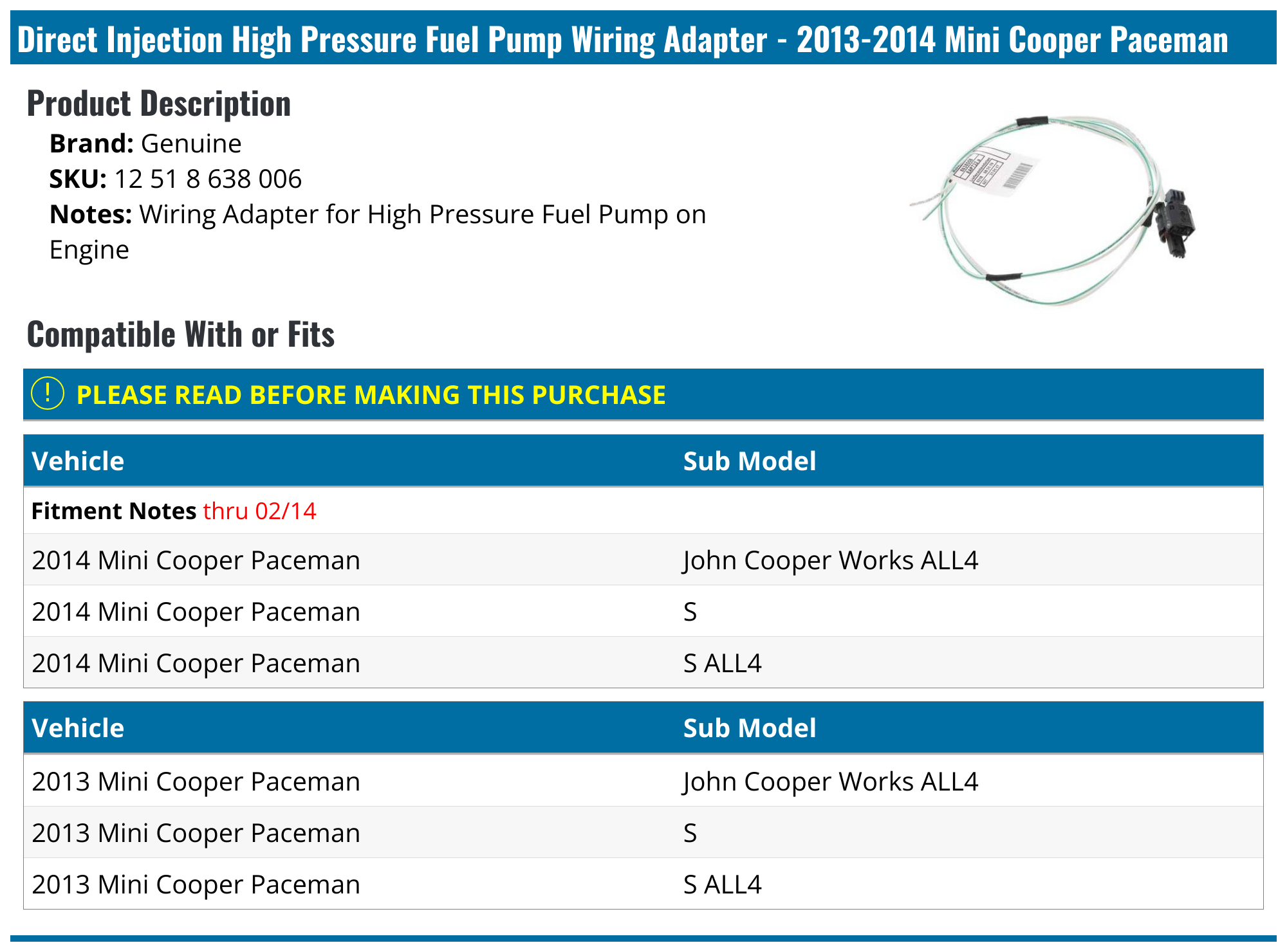 2013-2014 Mini Cooper Paceman Direct Injection High Pressure Fuel Pump ...