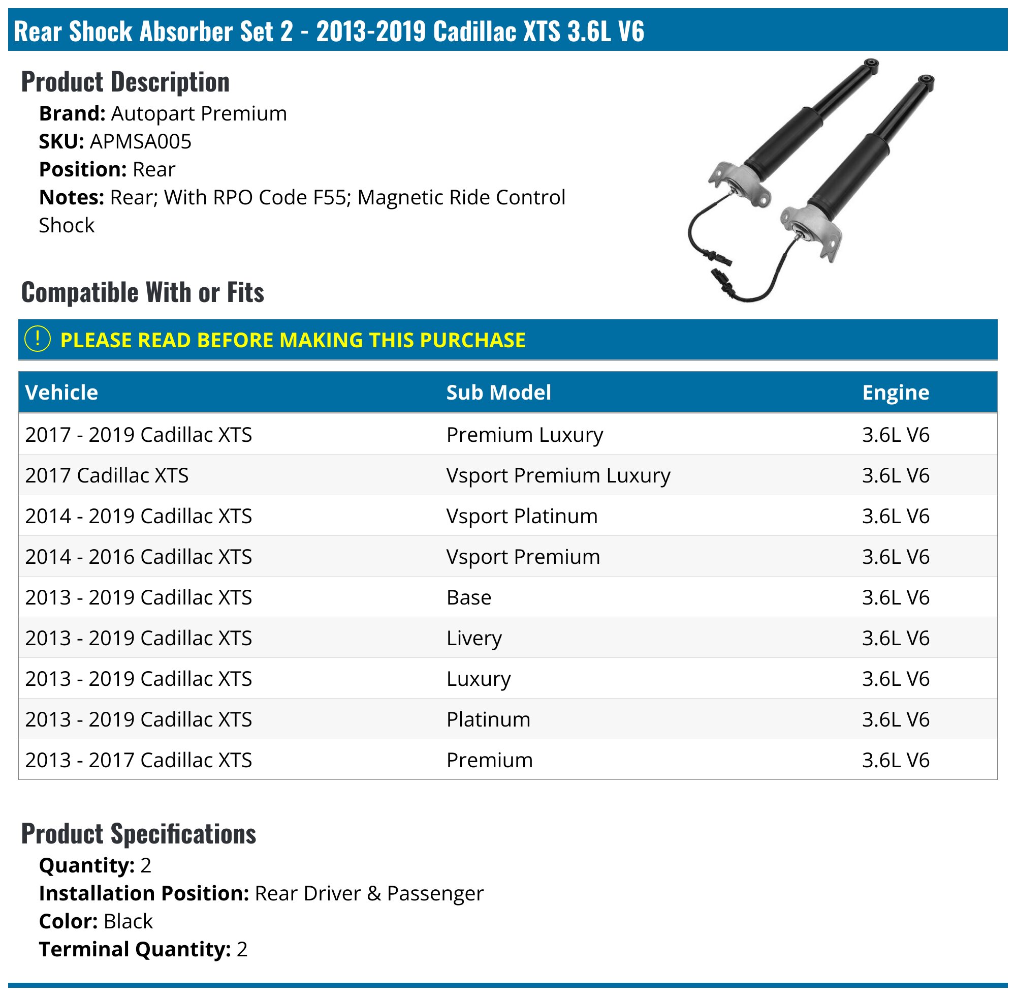 2013-2019 Cadillac XTS Shock Absorber - Autopart Premium APMSA005 ...