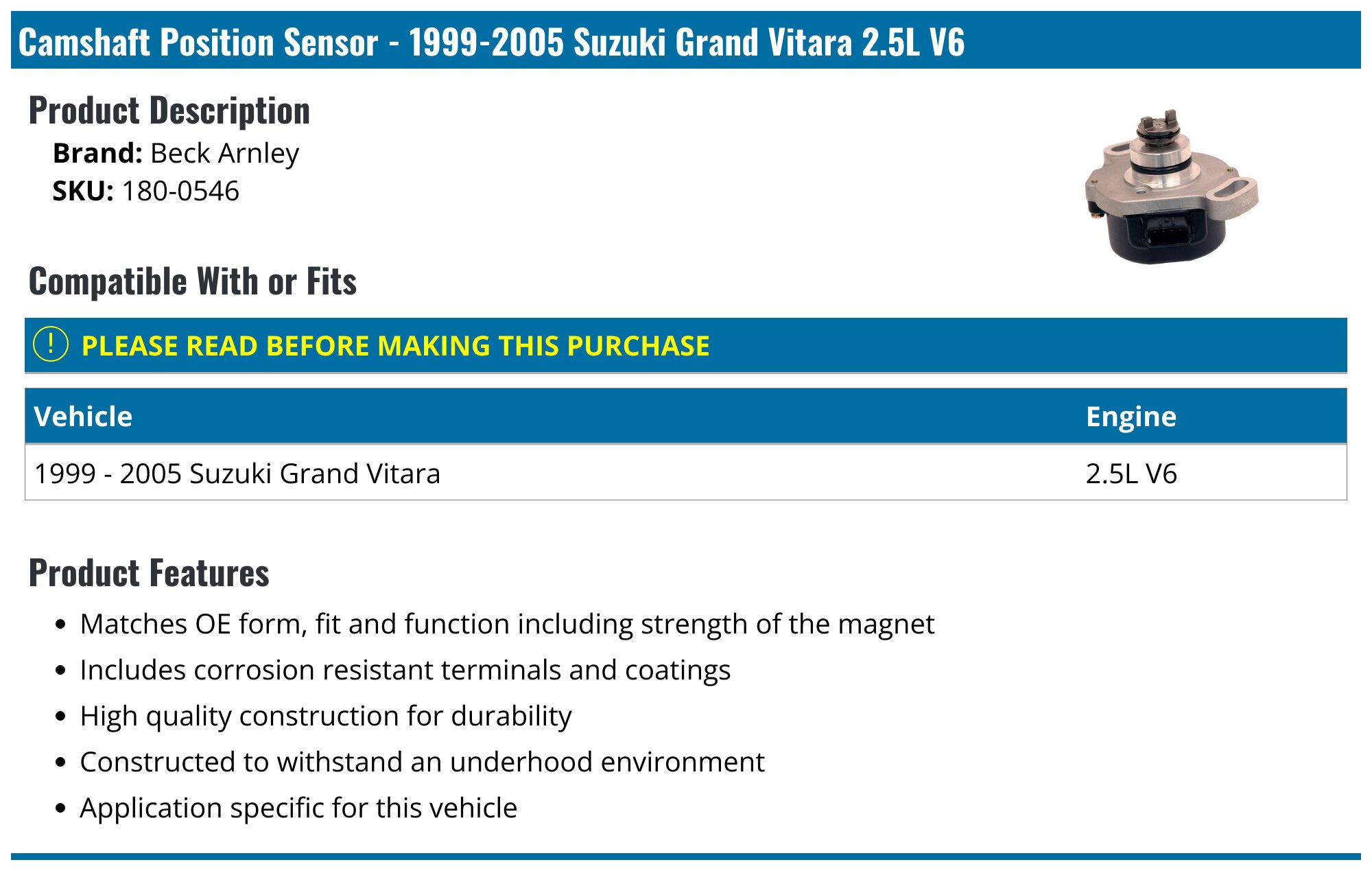 Suzuki Camshaft Position Sensor | Grand Vitara Sidekick SX4 XL7 - 1999 ...
