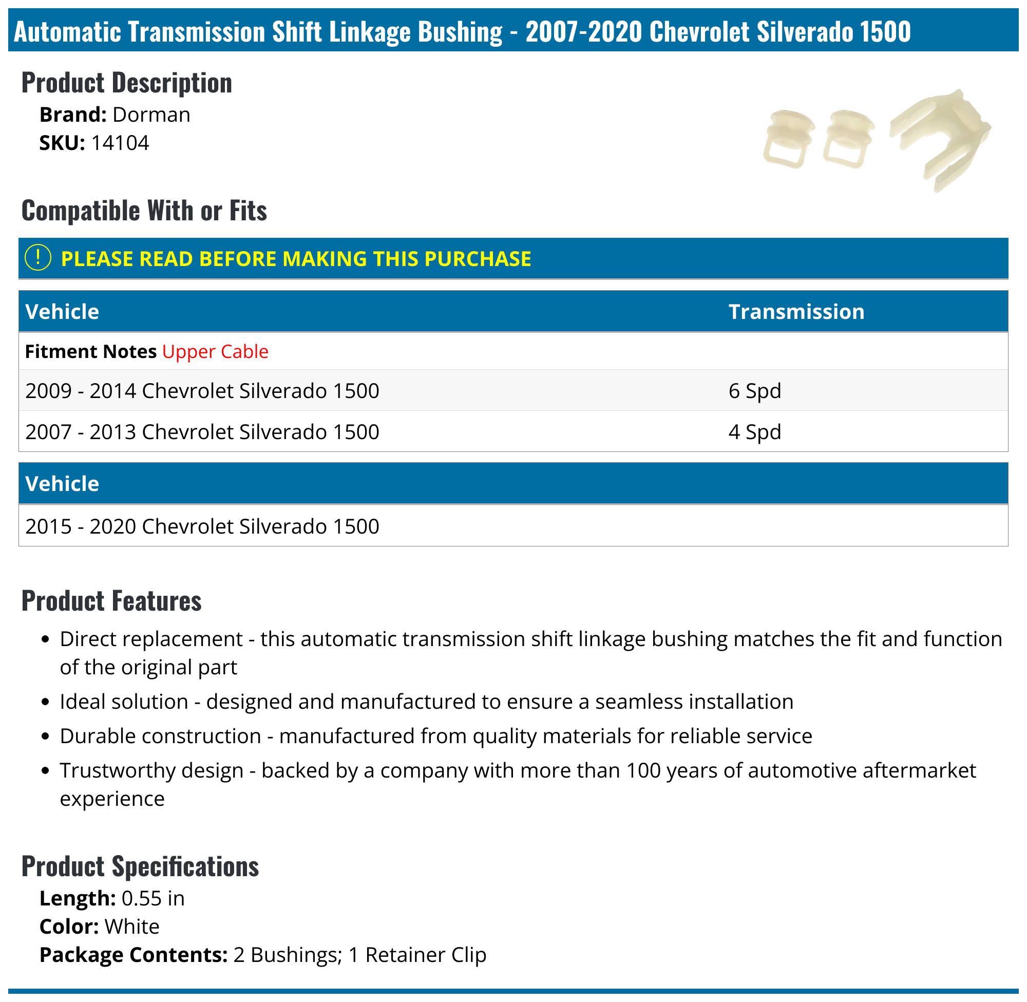 2007-2020 Chevrolet Silverado 1500 Automatic Transmission Shift Linkage ...
