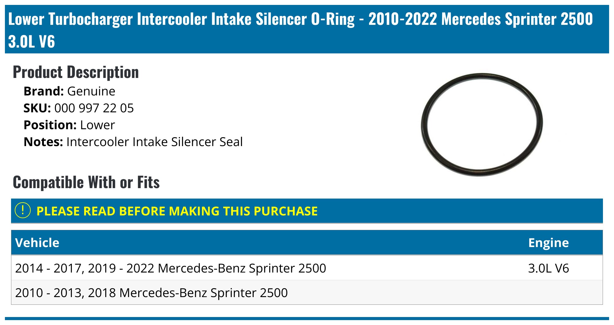 2010-2022 Mercedes Sprinter 2500 Turbocharger Intercooler Intake ...