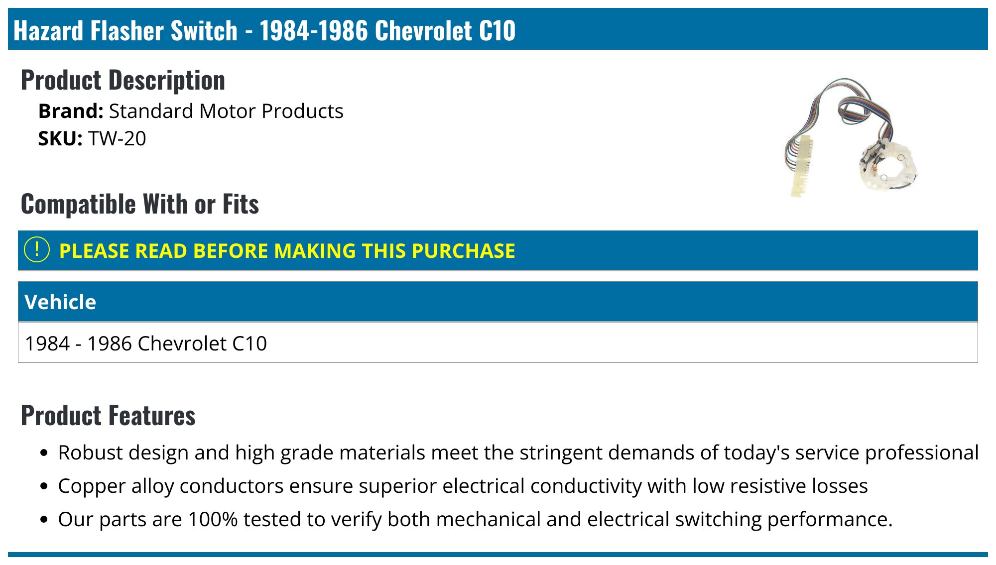1984-1986 Chevrolet C10 Hazard Flasher Switch - Standard Motor Products ...