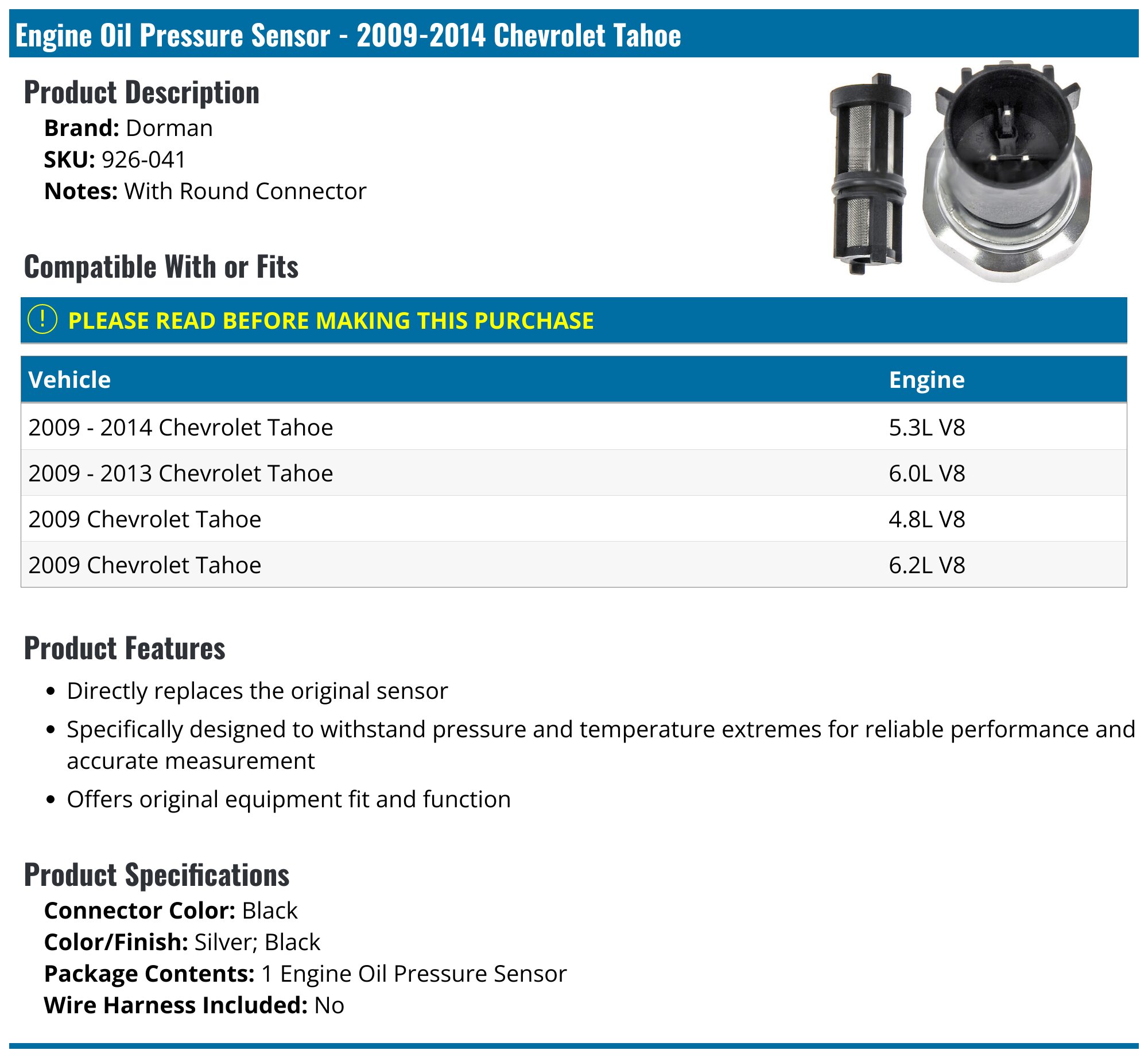 Oil Pressure Sensor Tahoe