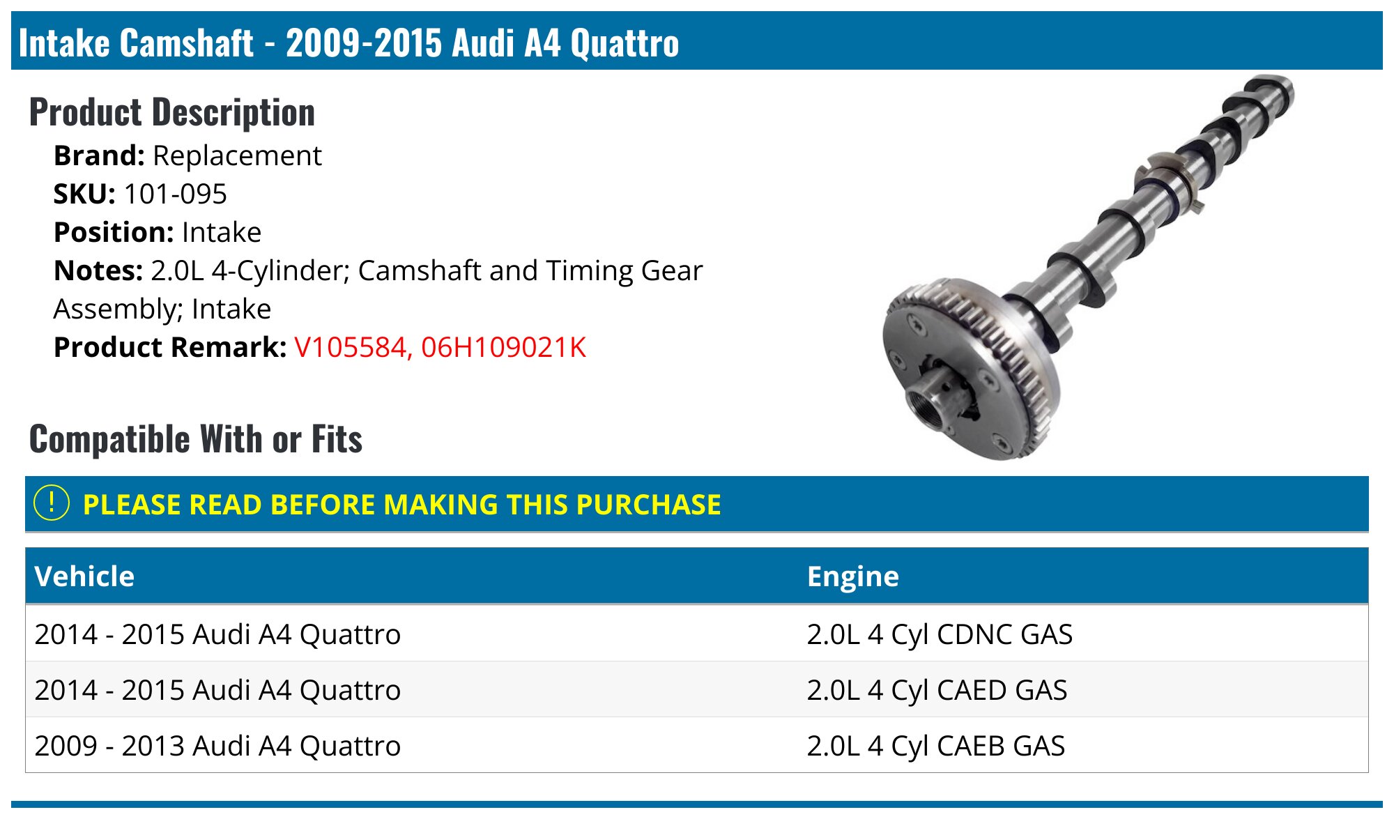 Car Camshaft Camshaft - Engine Camshaft Replacement Cost | Parts Geek