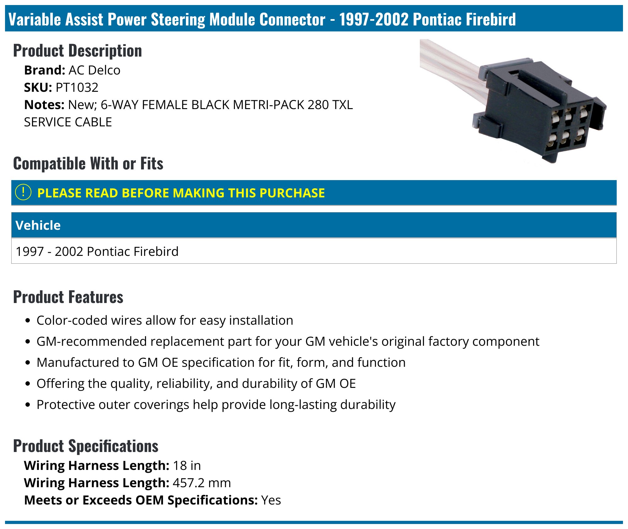 1997-2002 Pontiac Firebird Variable Assist Power Steering Module ...