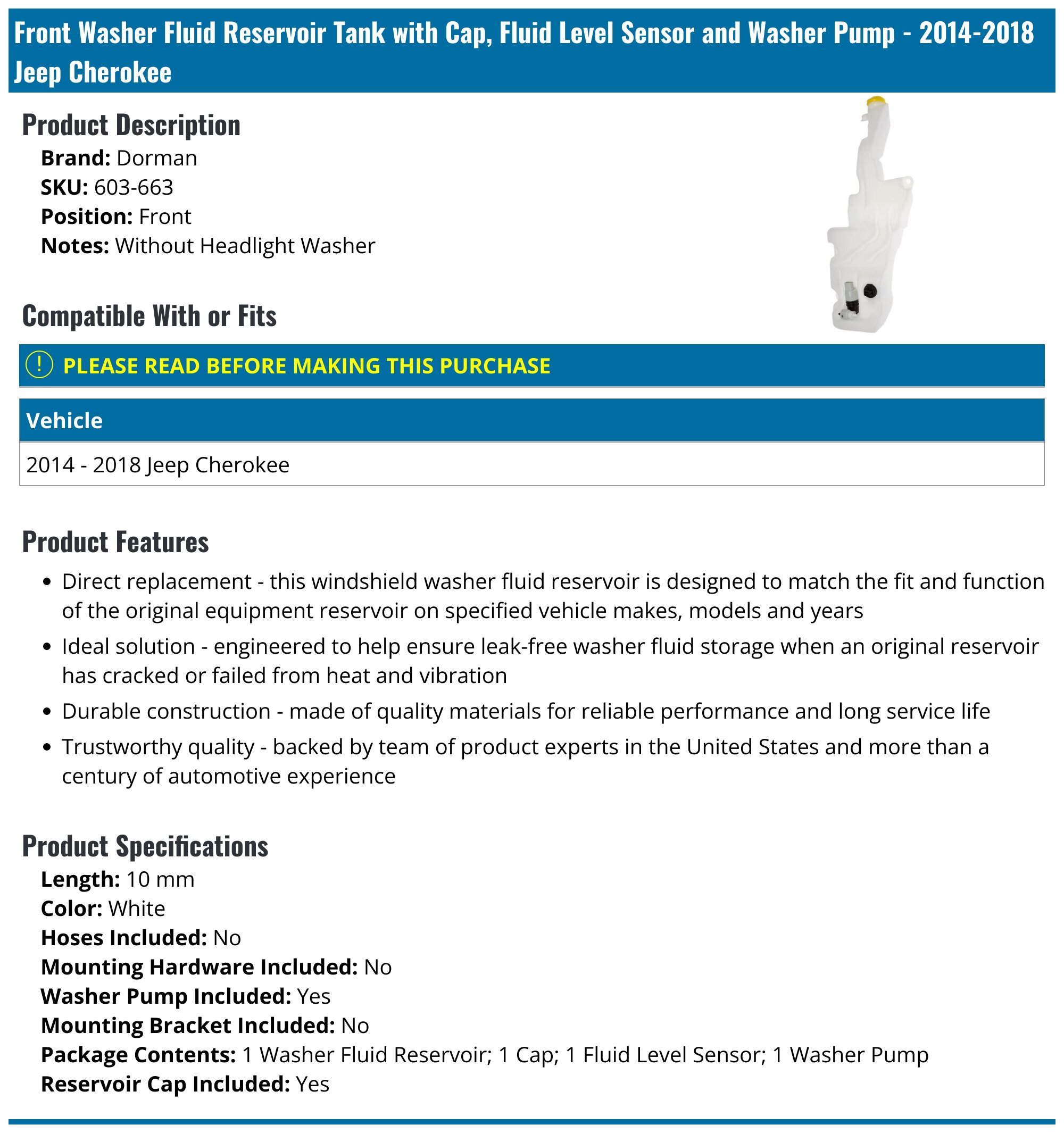 Windshield Washer Fluid Reservoir Replacement | PartsGeek
