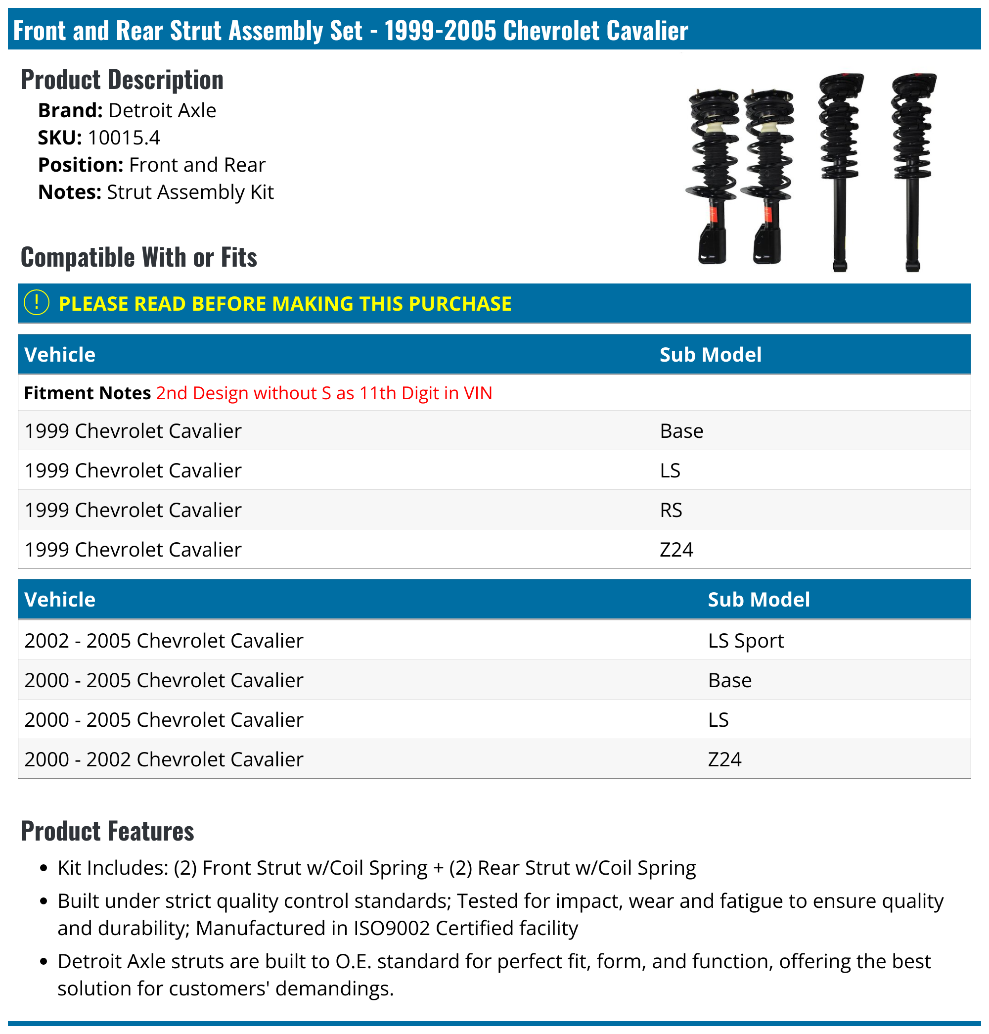 1999-2005 Chevrolet Cavalier Strut Assembly - Detroit Axle 10015.4 ...