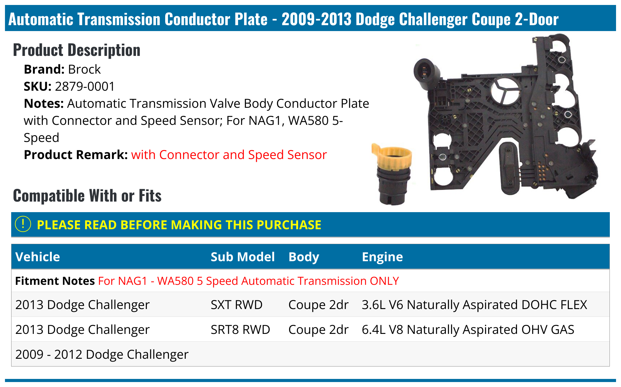 2009-2013 Dodge Challenger Automatic Transmission Conductor Plate ...