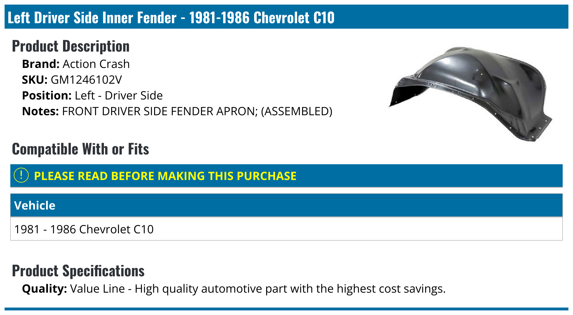 Inner Fender Well Liner - Wheel Well Liner Replacement | Parts Geek
