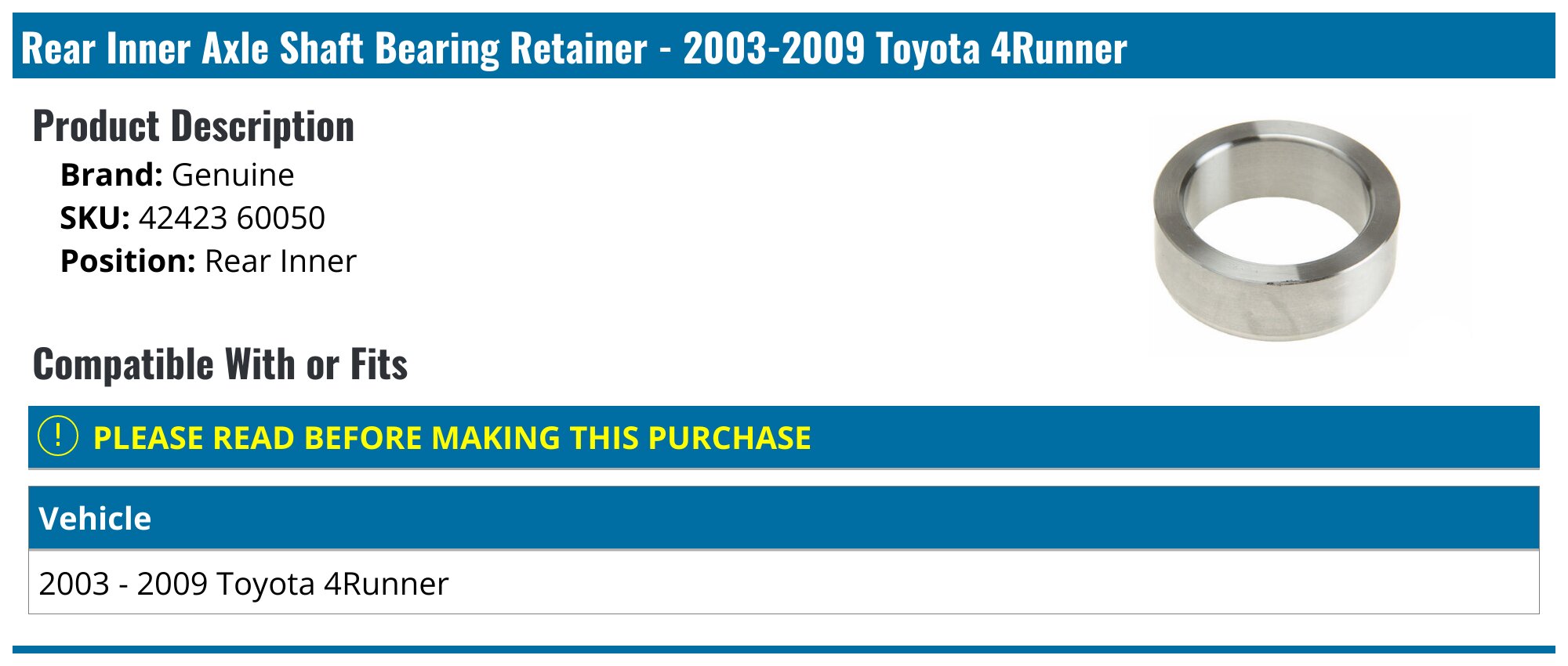 2003-2009 Toyota 4Runner Axle Shaft Bearing Retainer - Genuine 42423 ...