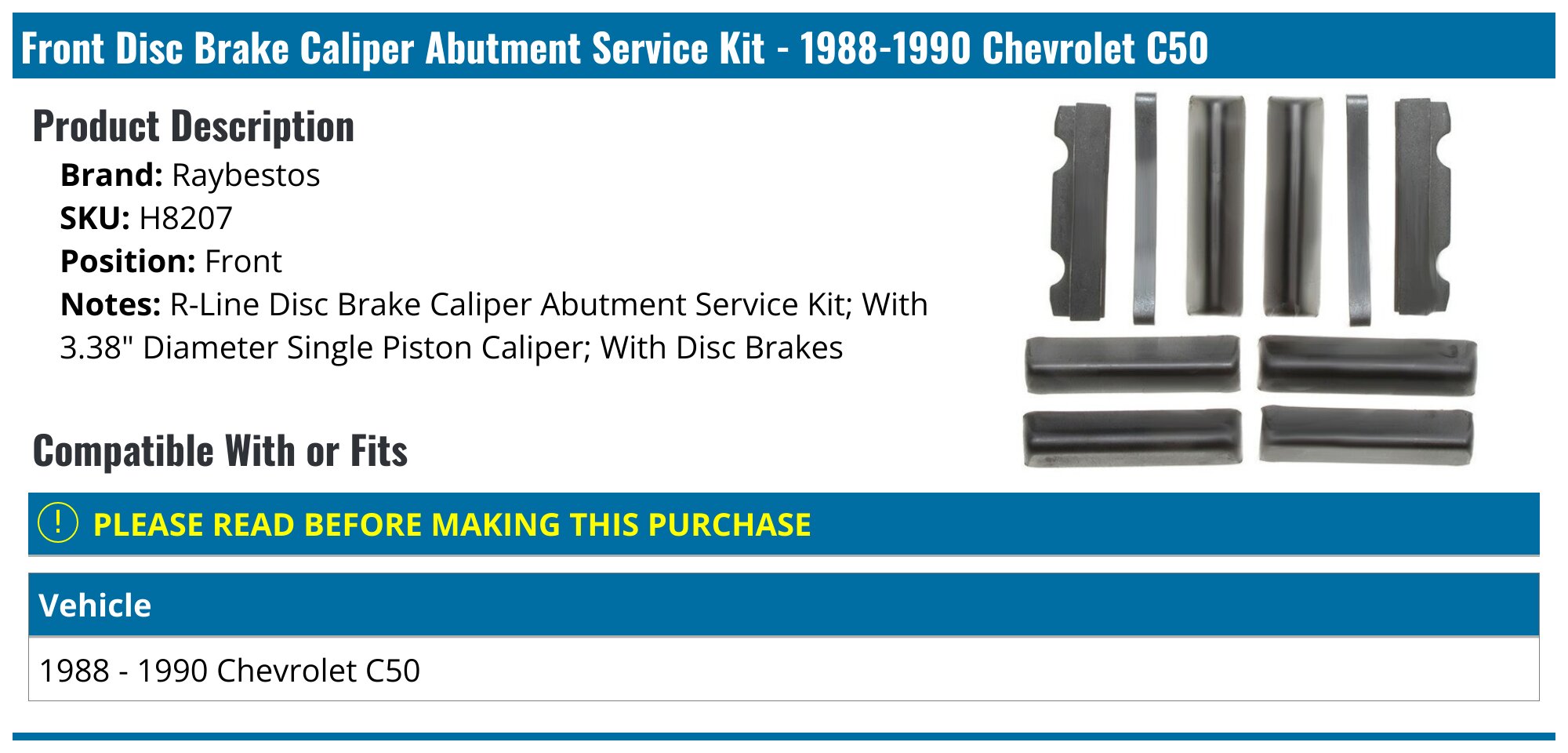 1988-1990 Chevrolet C50 Disc Brake Caliper Abutment Service Kit ...