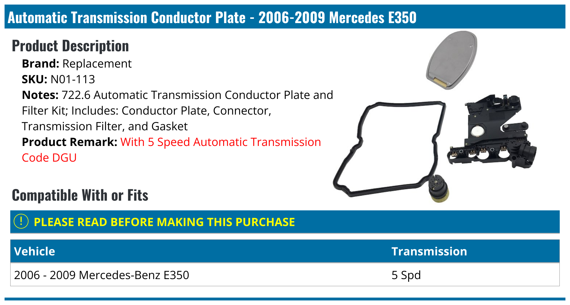 2006-2009 Mercedes E350 Automatic Transmission Conductor Plate ...