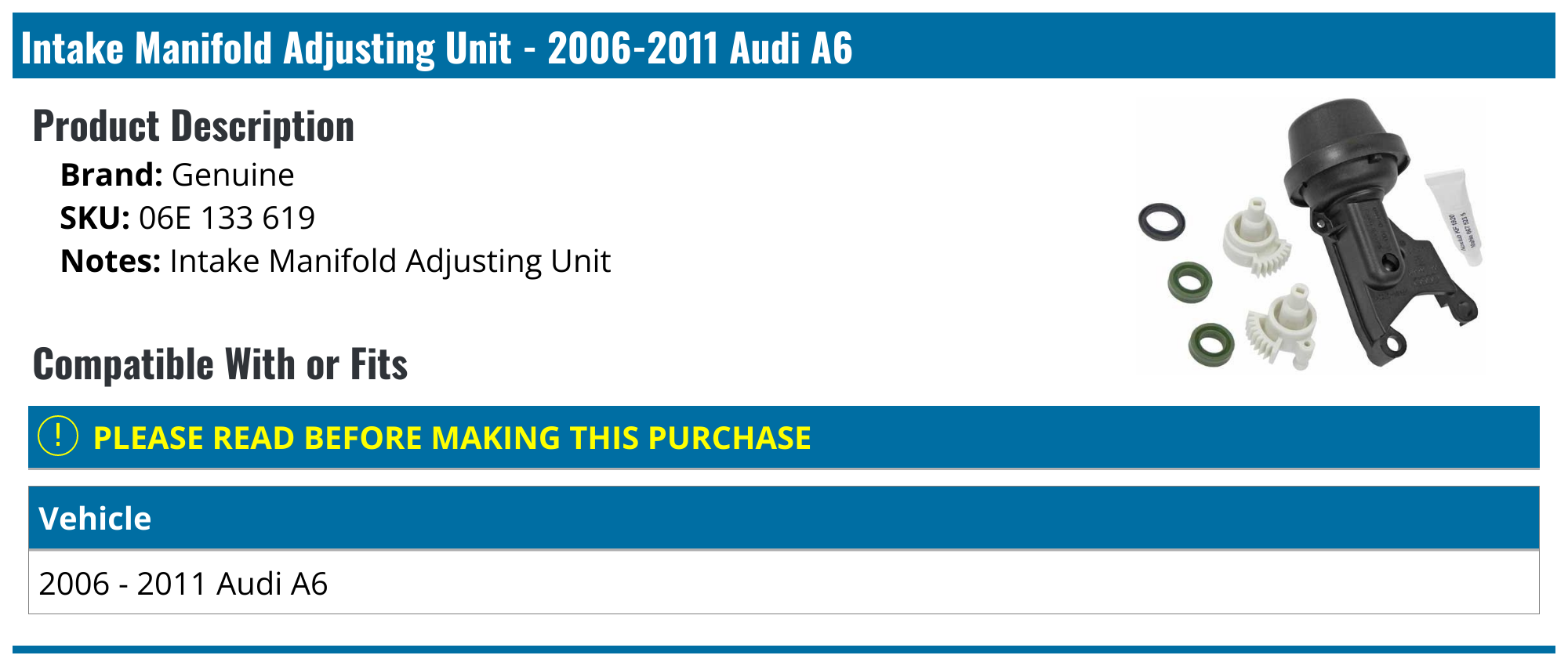 2006-2011 Audi A6 Intake Manifold Adjusting Unit - Genuine 06E 133 619 ...