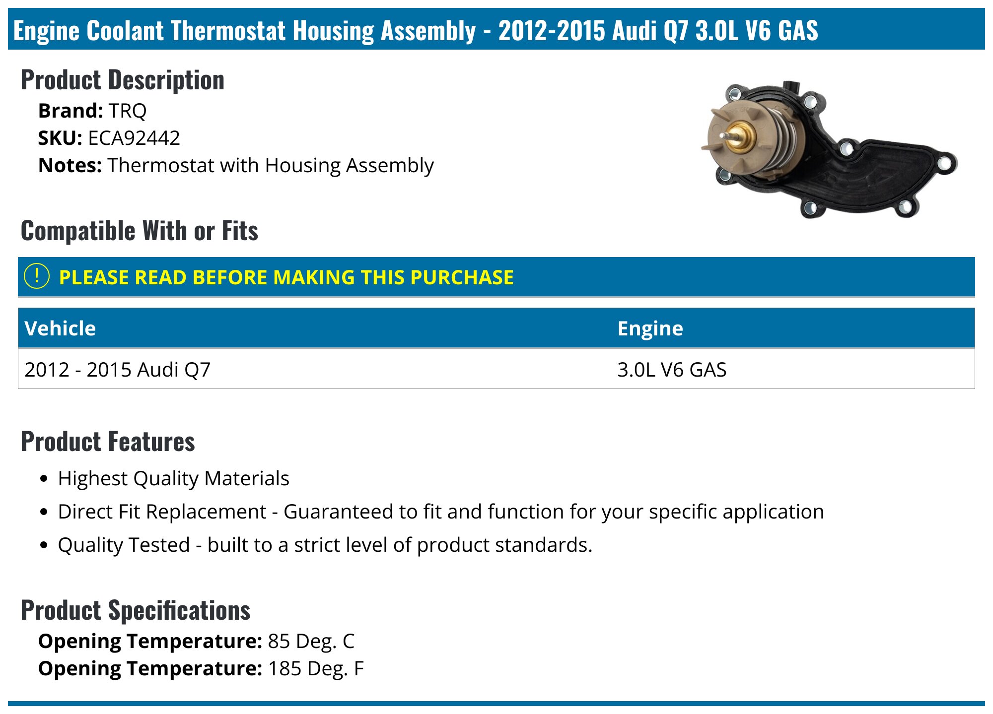 Amazon Thermostat Duralast Engine Coolant Thermostat Housing Assembly ...