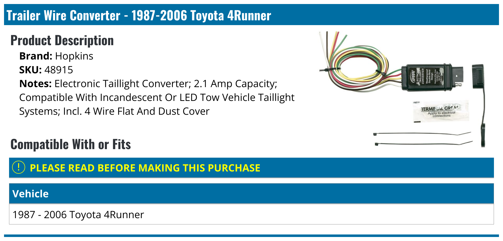 1987-2006 Toyota 4Runner Trailer Wire Converter - Hopkins 48915 ...