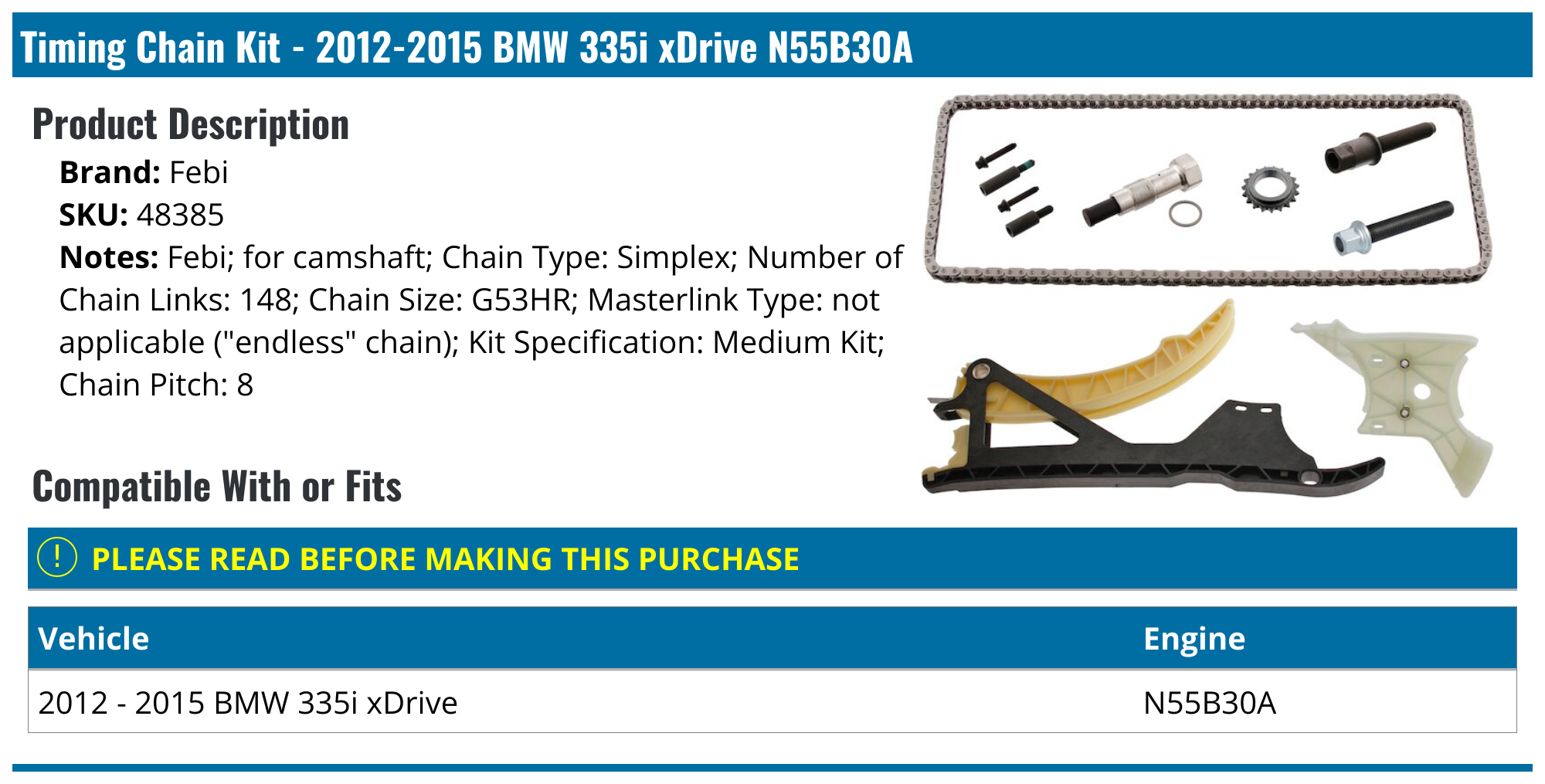 2012-2015 BMW 335i xDrive Timing Chain - Febi 48385 - PartsGeek.com