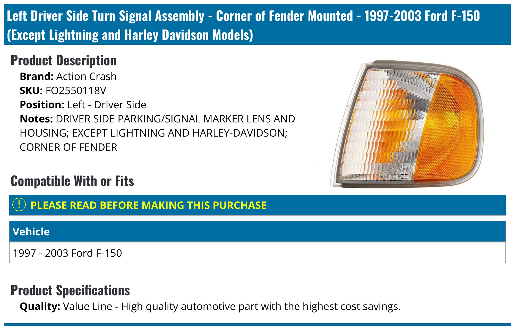 Turn Signal Light Assembly | Left & Right Blinker Lens Replacement