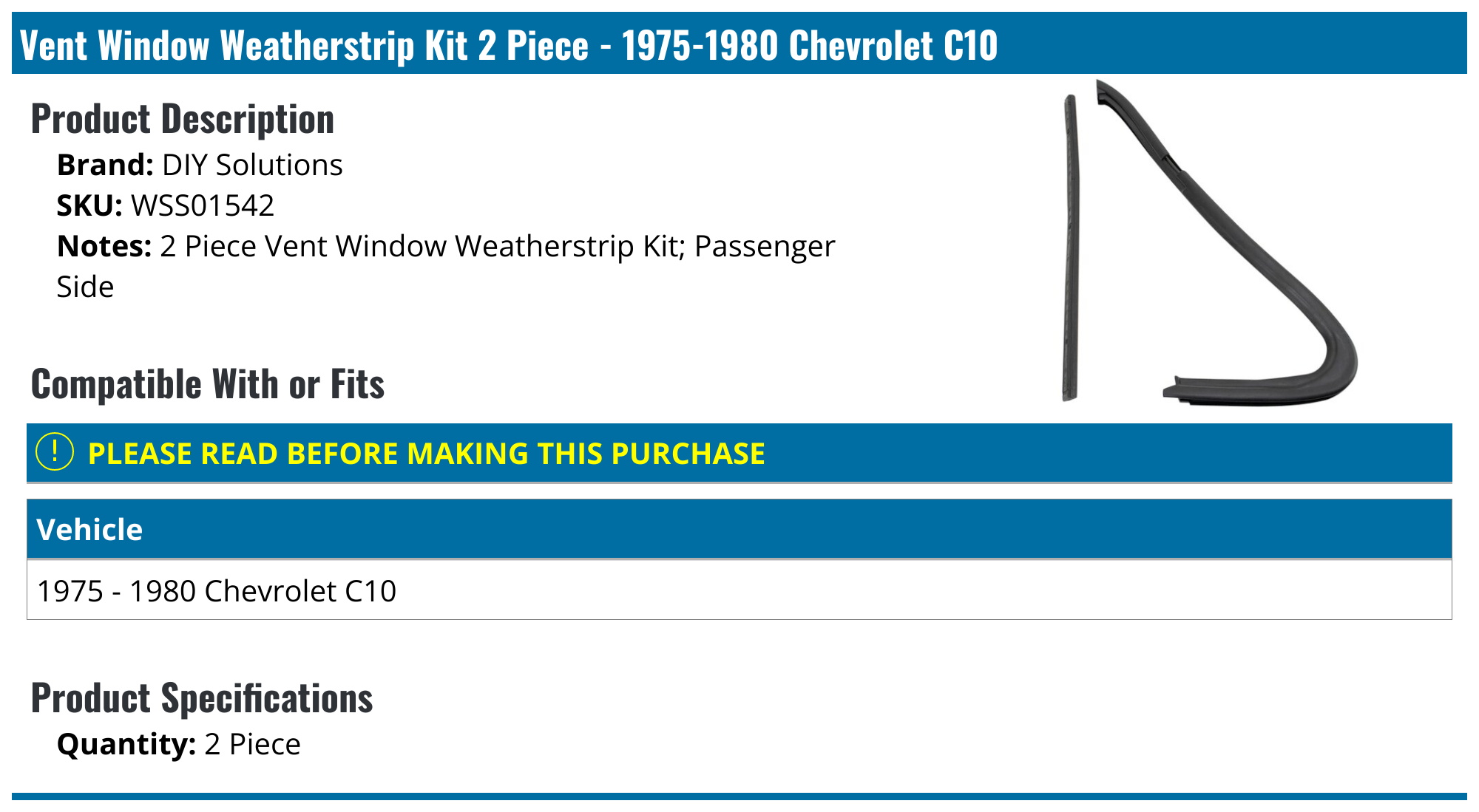 1975-1980 Chevrolet C10 Vent Window Weatherstrip - DIY Solutions ...