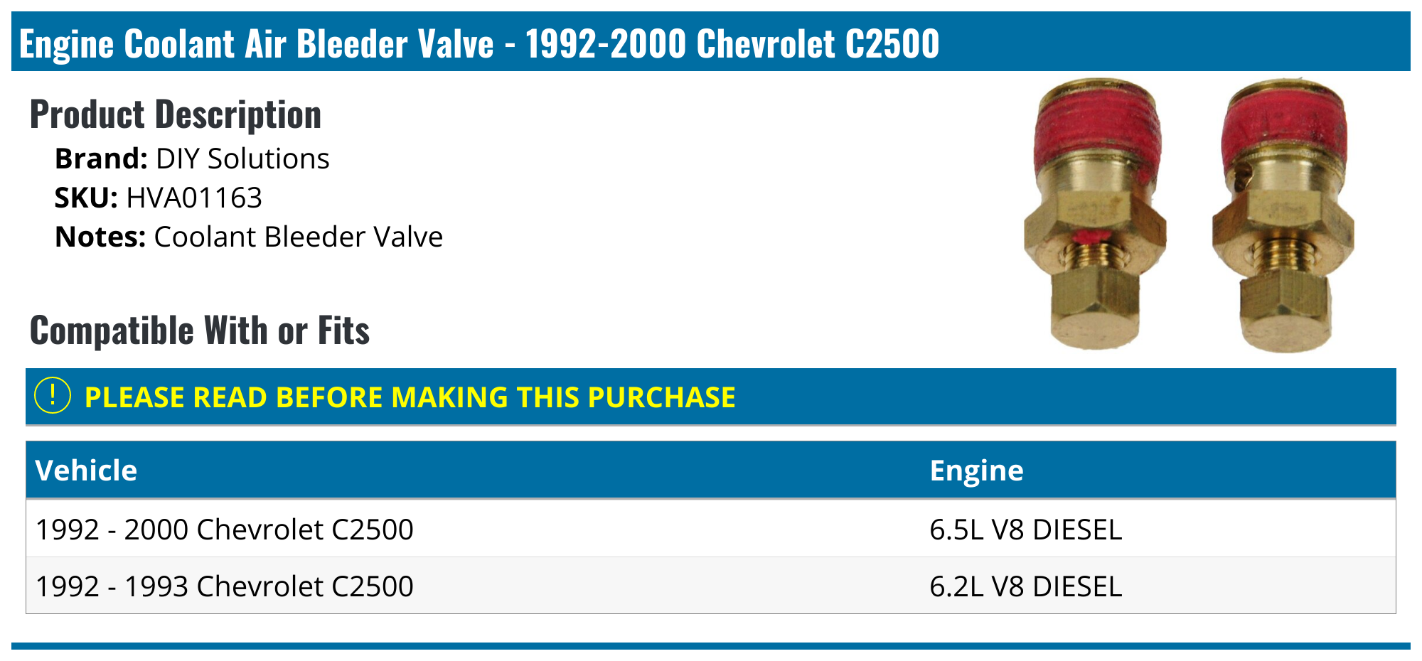 1992-2000 Chevrolet C2500 Engine Coolant Air Bleeder Valve - DIY ...